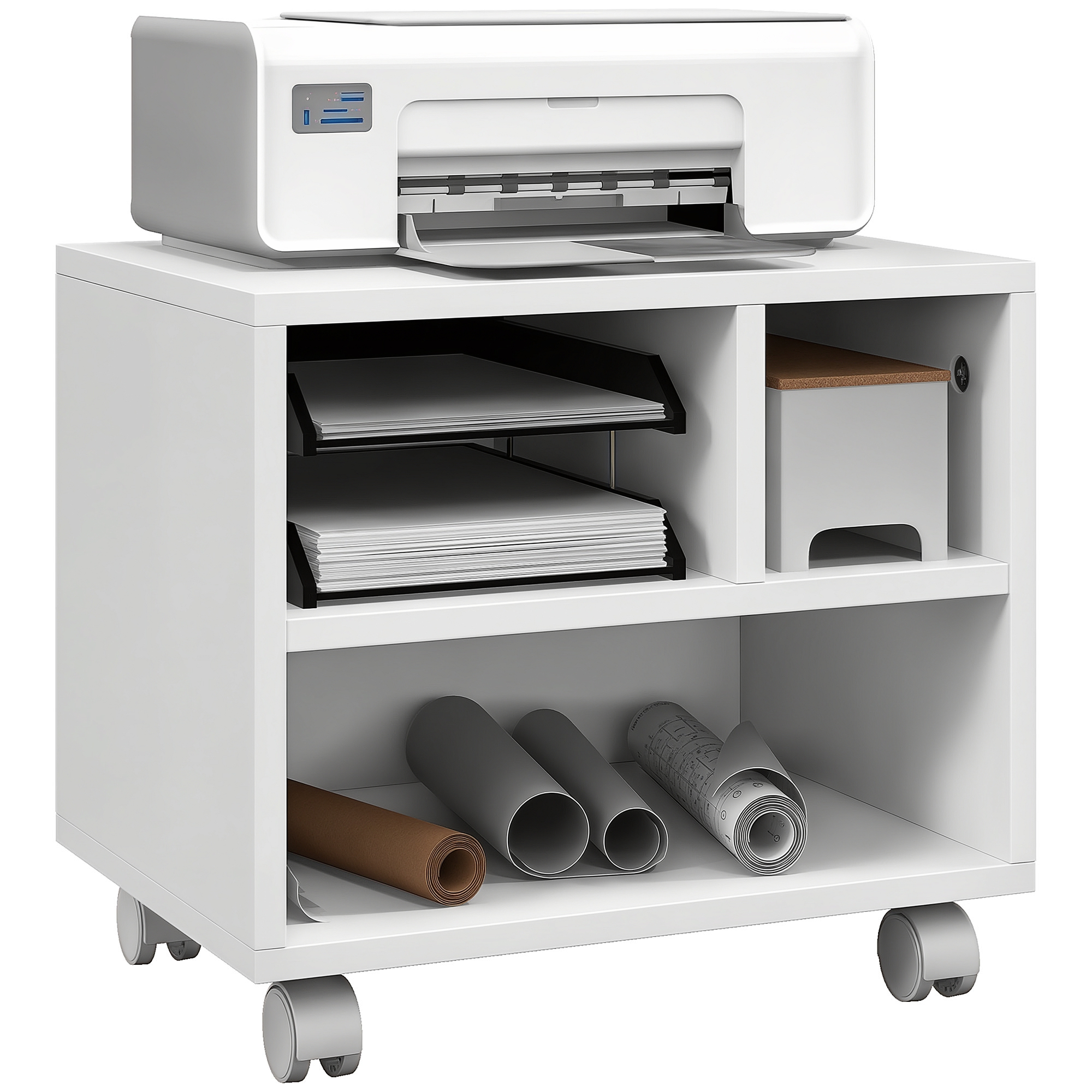 HOMCOM 2-Tier Printer Stand with Storage, Under Desk Printer Cart on ...