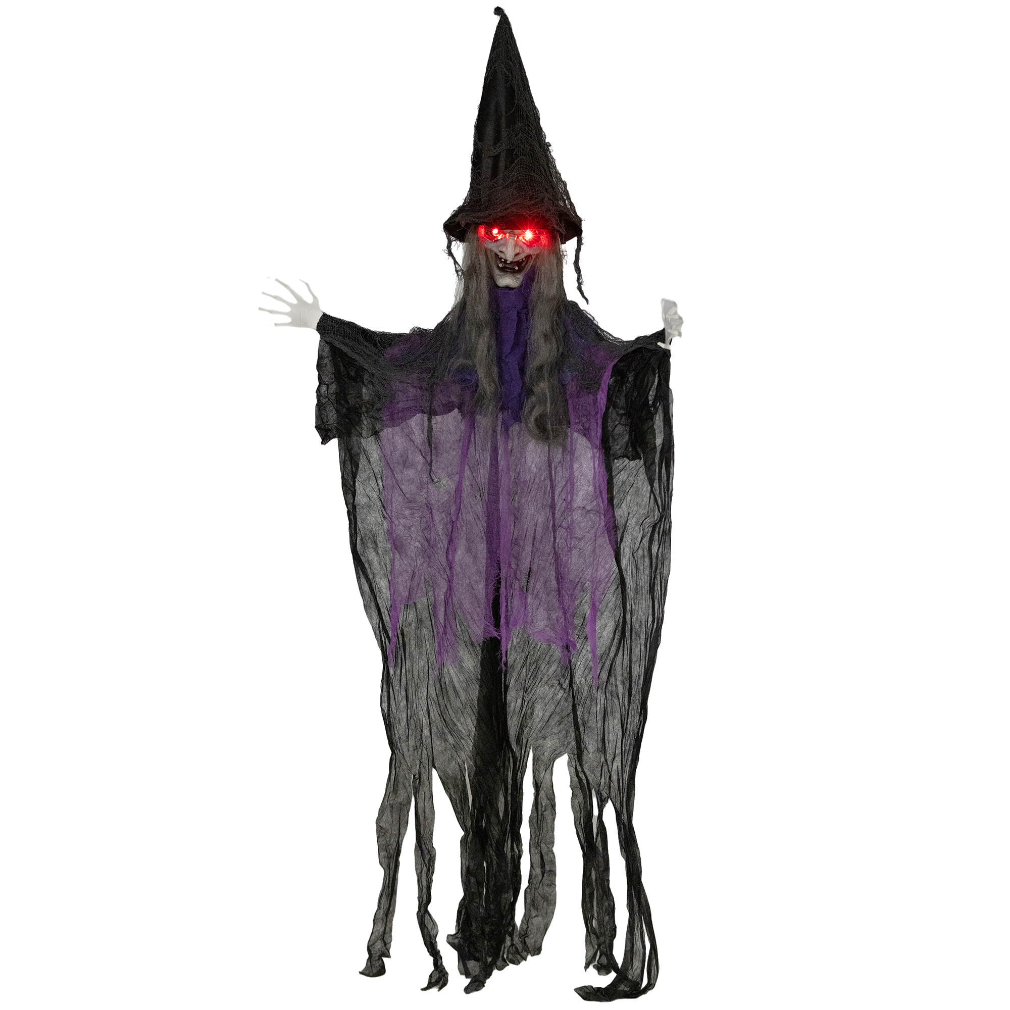 Outsunny 183 cm Life Size Halloween Animated Hanging Witch with Glowing ...