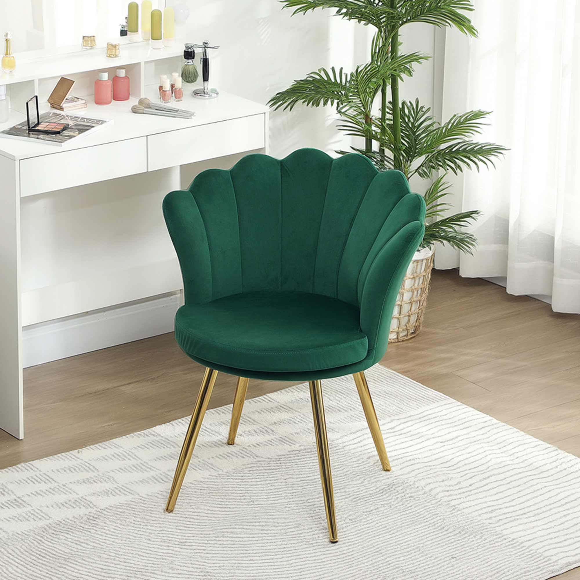 HOMCOM Sillón con forma de concha silla de tocador sillón de terciopelo ...