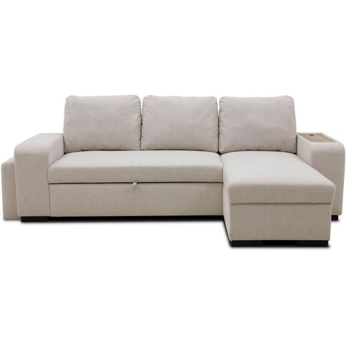 Canapé d'angle convertible réversible VALDO 3 a 4 places - Tissu Beige ...