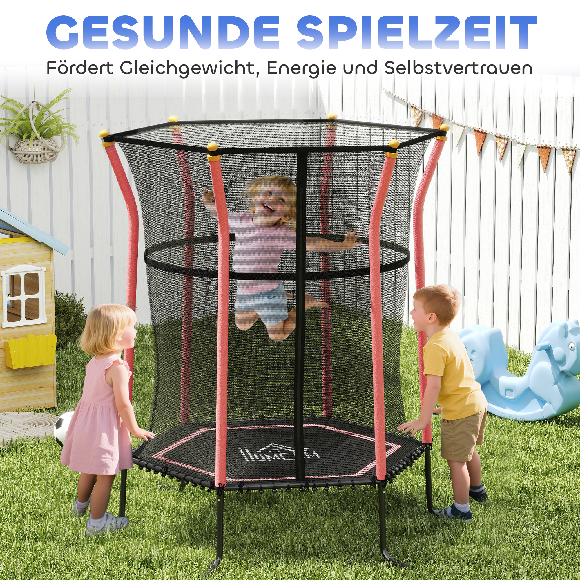 HOMCOM Trampolin für Kinder, Ø163,5 cm, mit Sicherheitsnetz, gepolstert ...