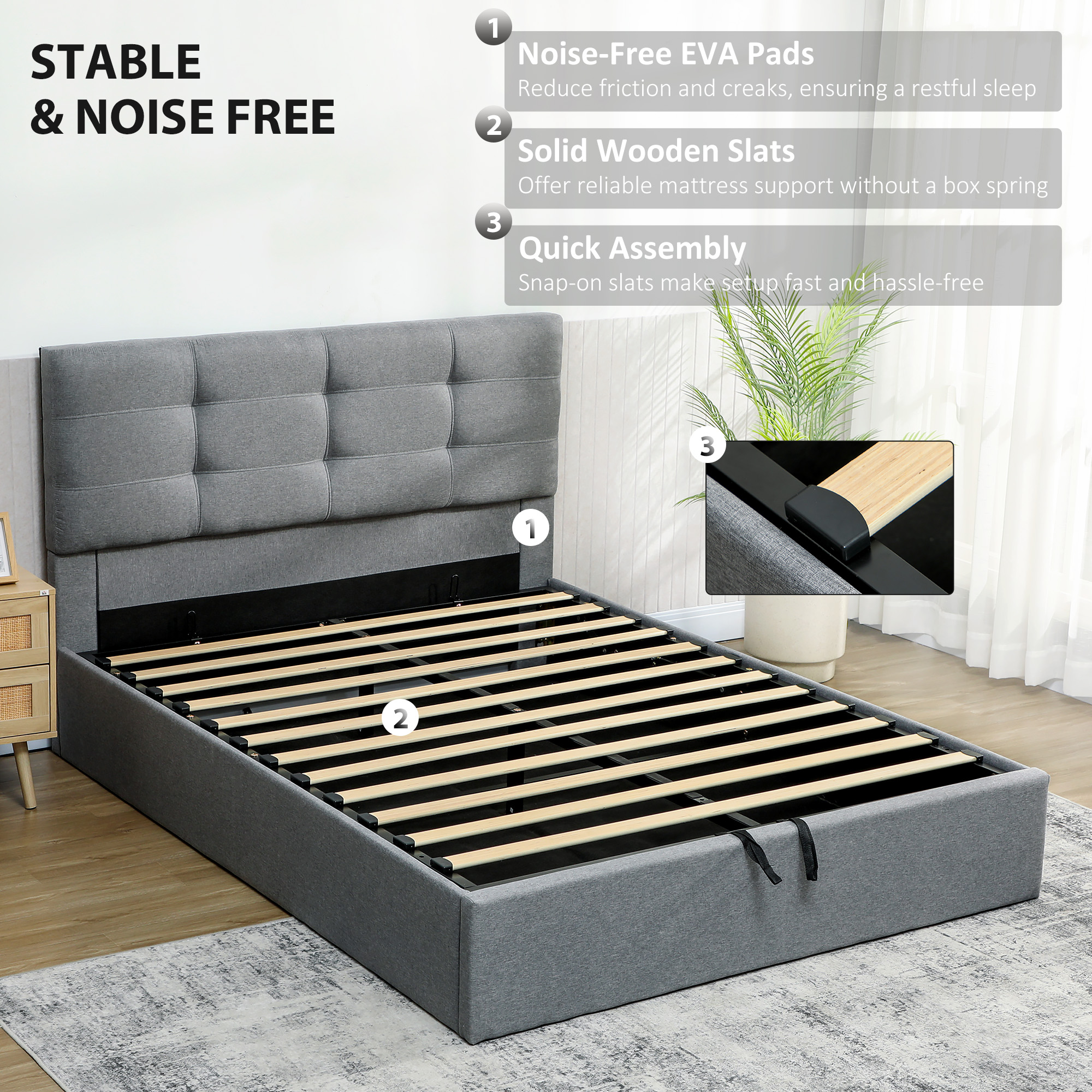 5ft King Ottoman Bed With Gas Lift Storage Grey Ao83d - Kuiwee.com