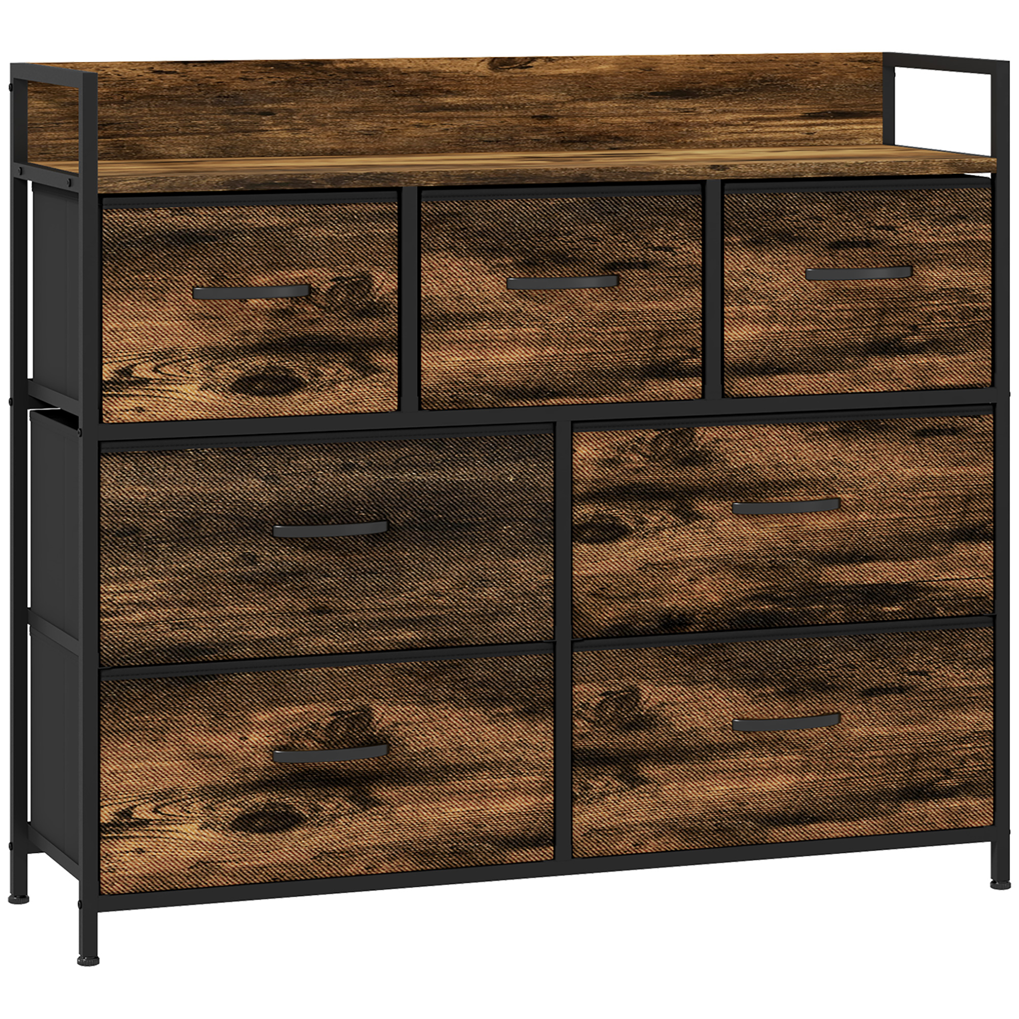 HOMCOM Cômoda 7 Gavetas Dobráveis Estrutura Aço Preto 98x29x85 cm ...