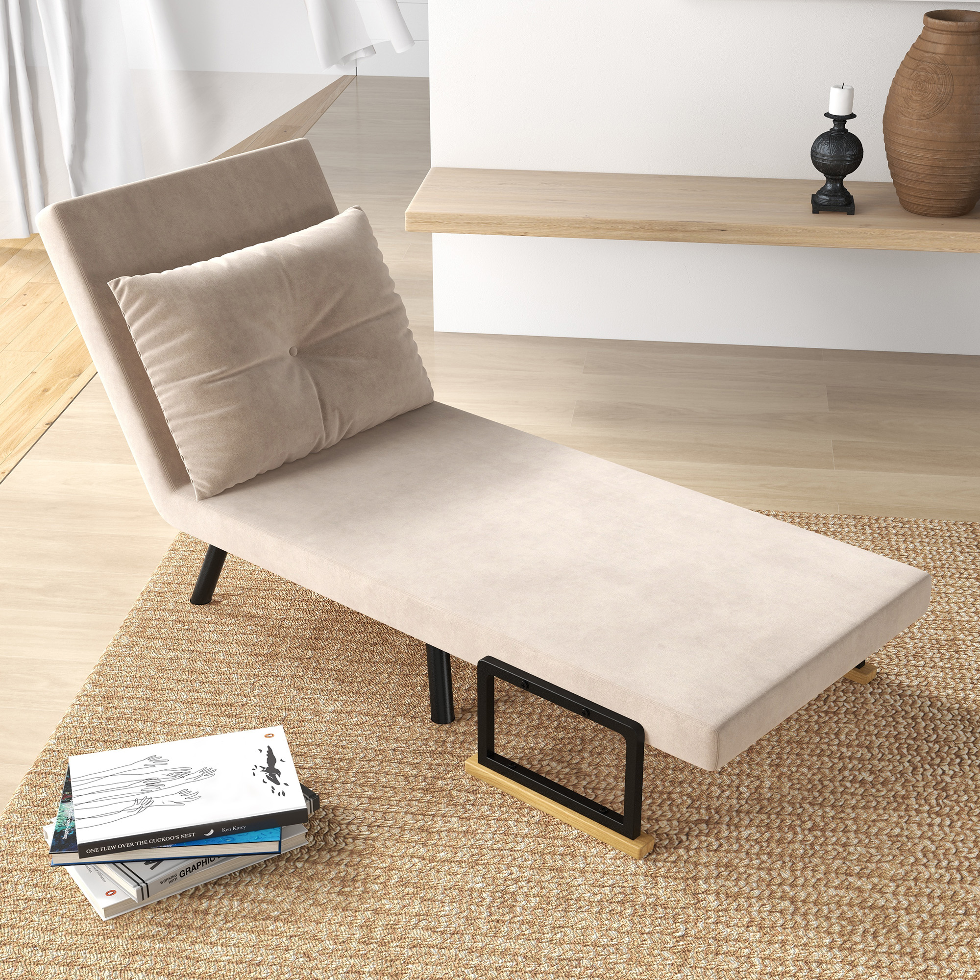 HOMCOM Single Sofabed Chair Velvet Beige | Aosom UK