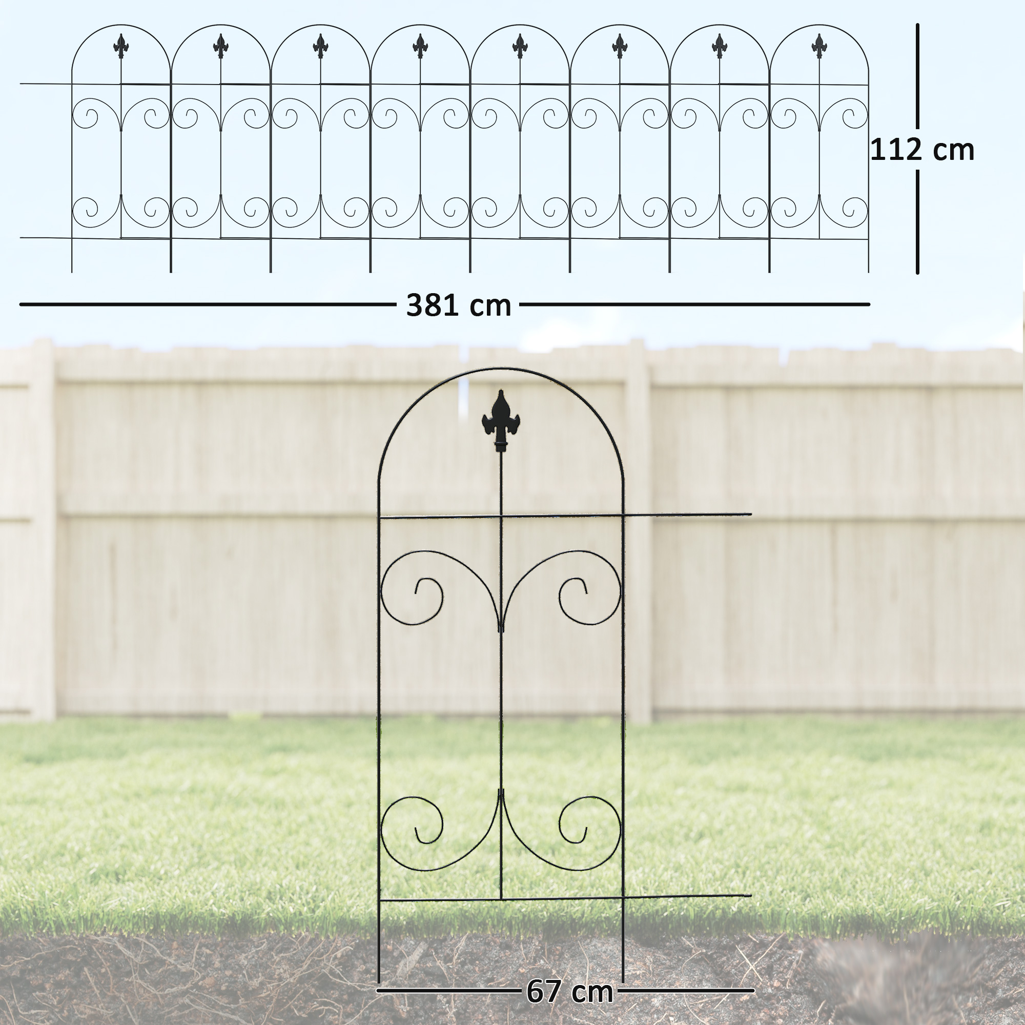 Outsunny Decorative Garden Fencing, 8PCs 44in x 12.5ft Outdoor Picket ...