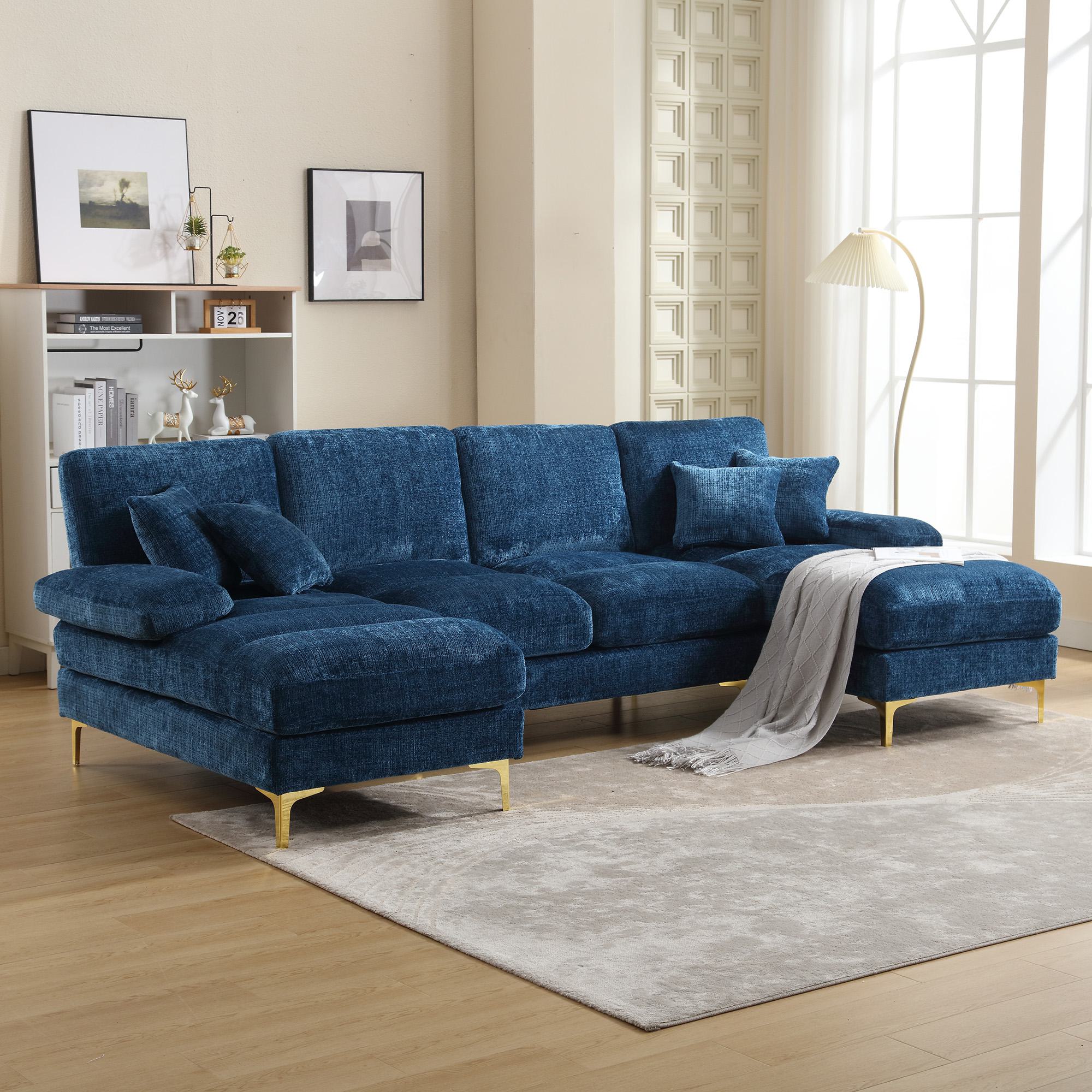 Divano componibile moderno grande in Chenille a forma di U, con Doppi ...