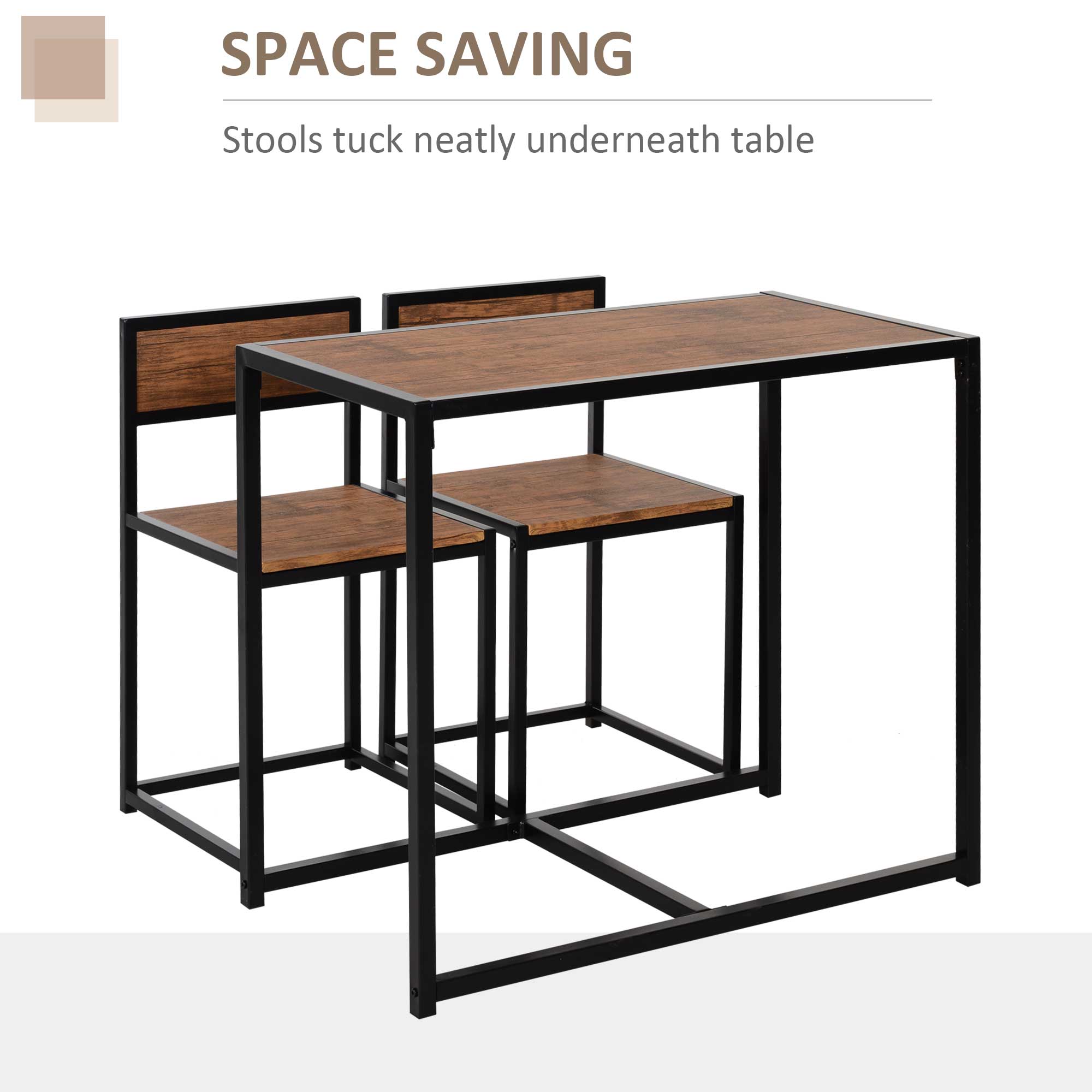 HOMCOM 3 Pcs Table Stool Set Industrial Design w/Steel Frame MDF Panels ...