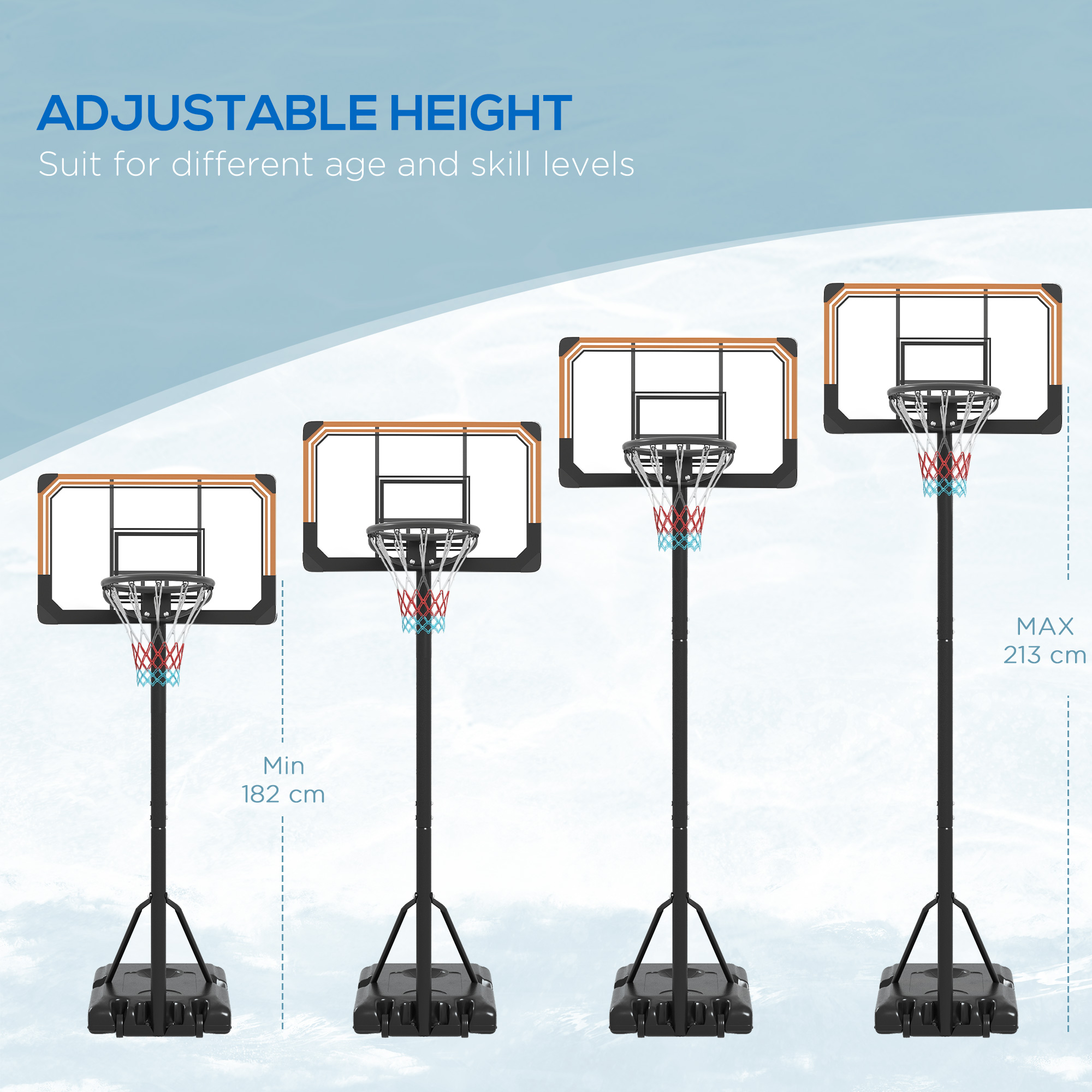 SPORTNOW Height Adjustable Basketball Stand Net Set System, Free ...