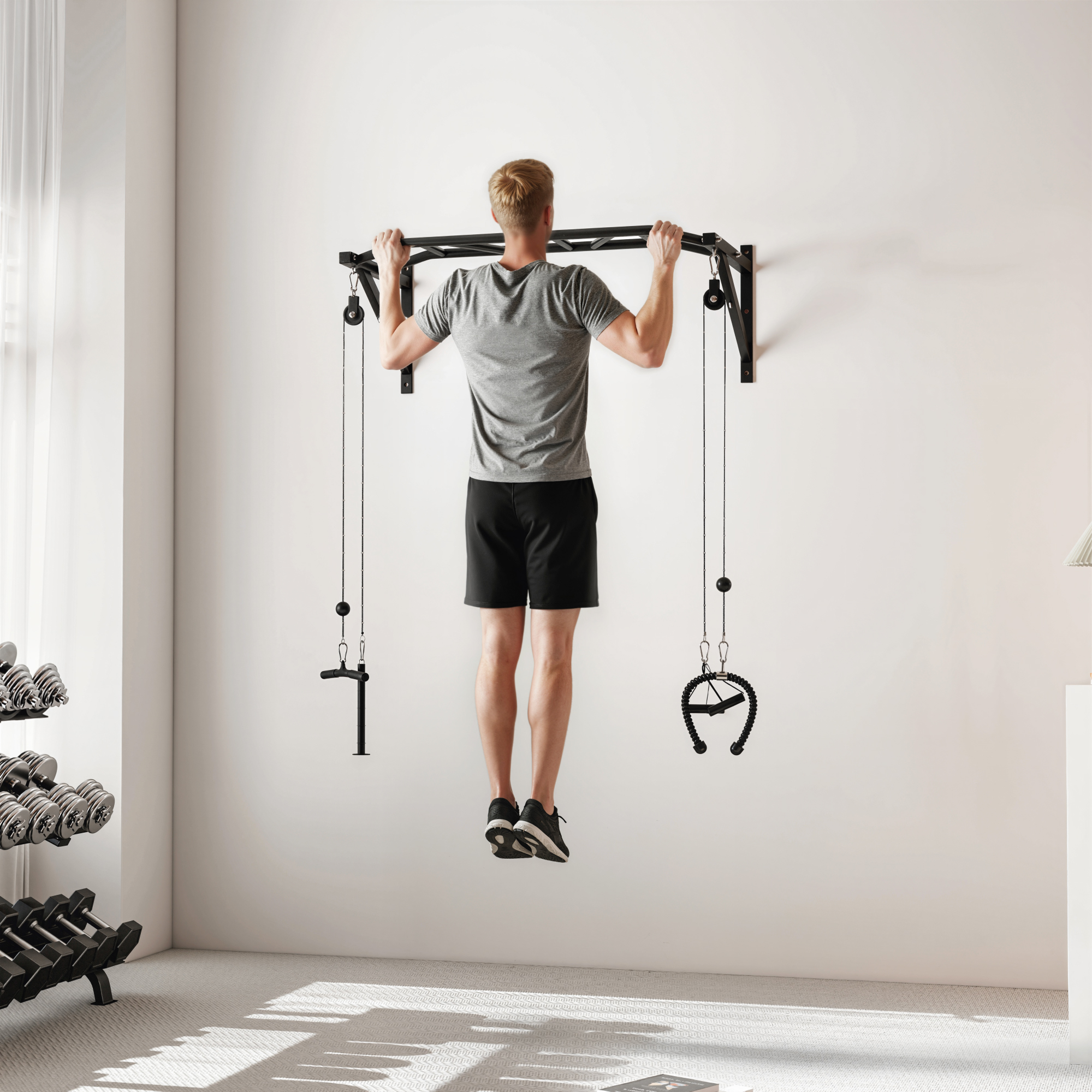 SPORTNOW Barra per trazioni da parete, con diverse impugnature e cavo ...