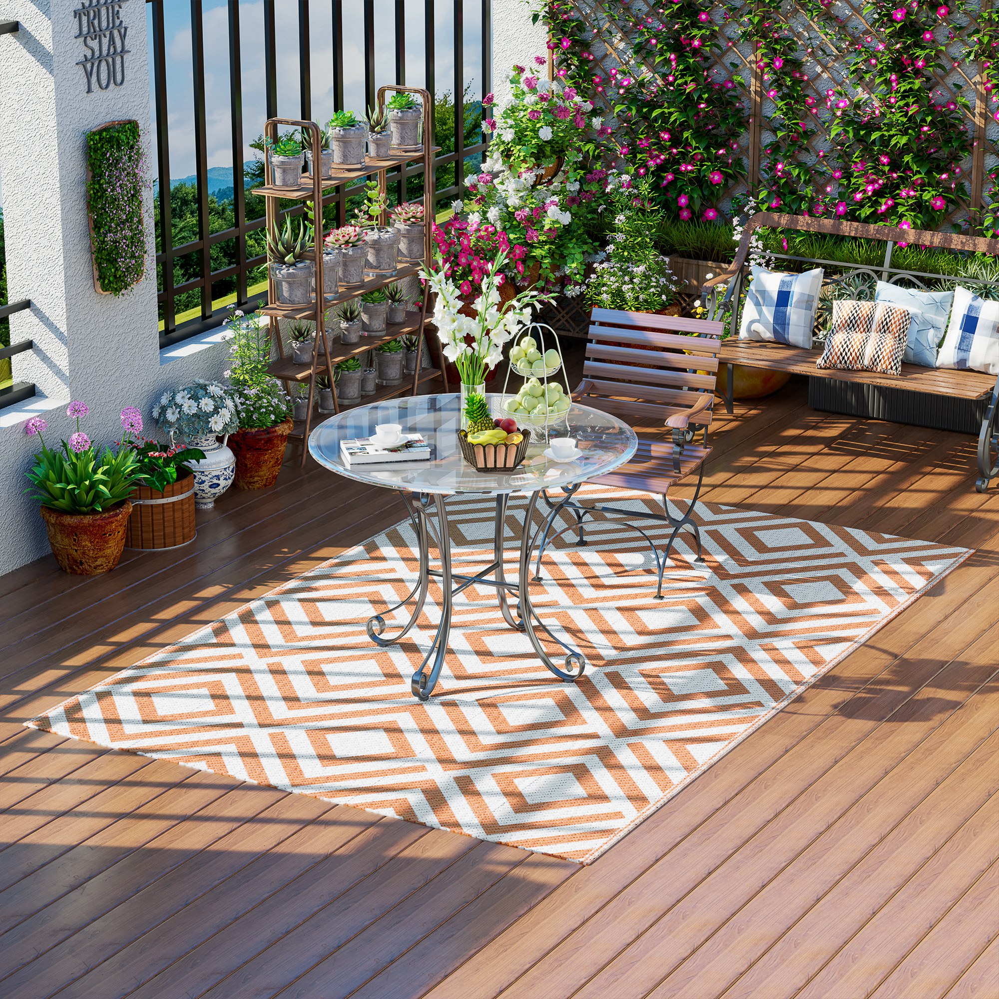 Outsunny Tappeto Esterno Reversibile Geometrico 182x274cm Marrone ...