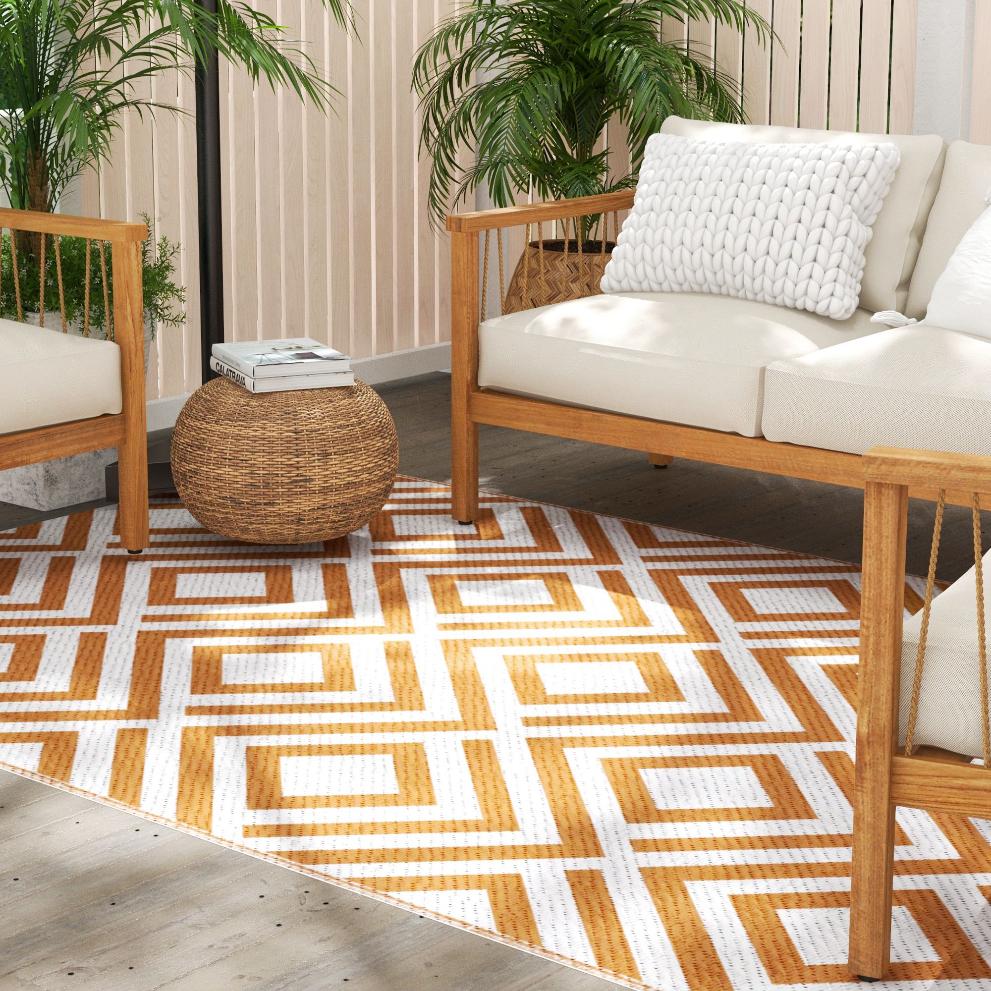 Outsunny Tappeto Esterno Reversibile Geometrico 182x274cm Marrone ...