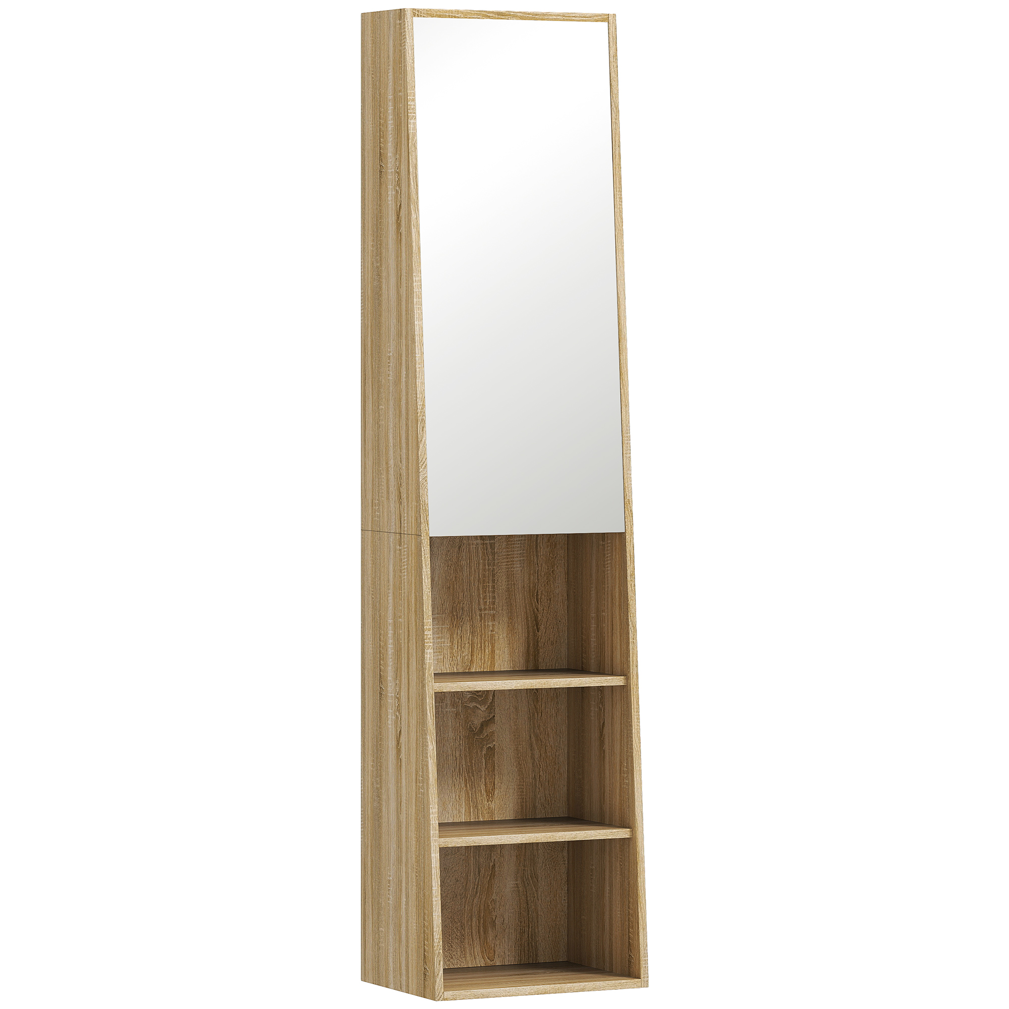 HOMCOM Trapezoidal tall bathroom cabinet with mirrored door, 6-tier ...