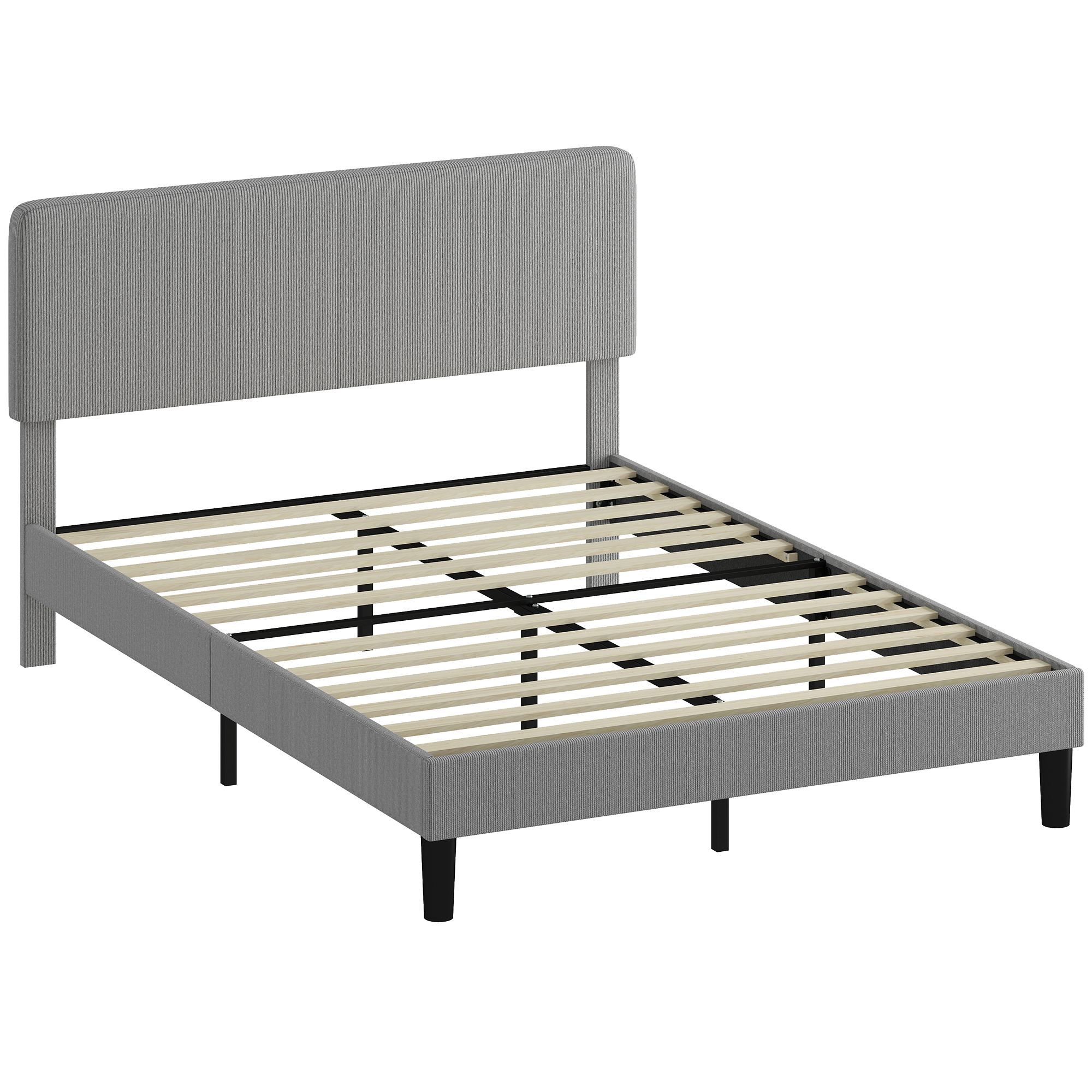 HOMCOM 140 x 190 cm Bed Frame, Wooden Slatted Base, Adjustable ...