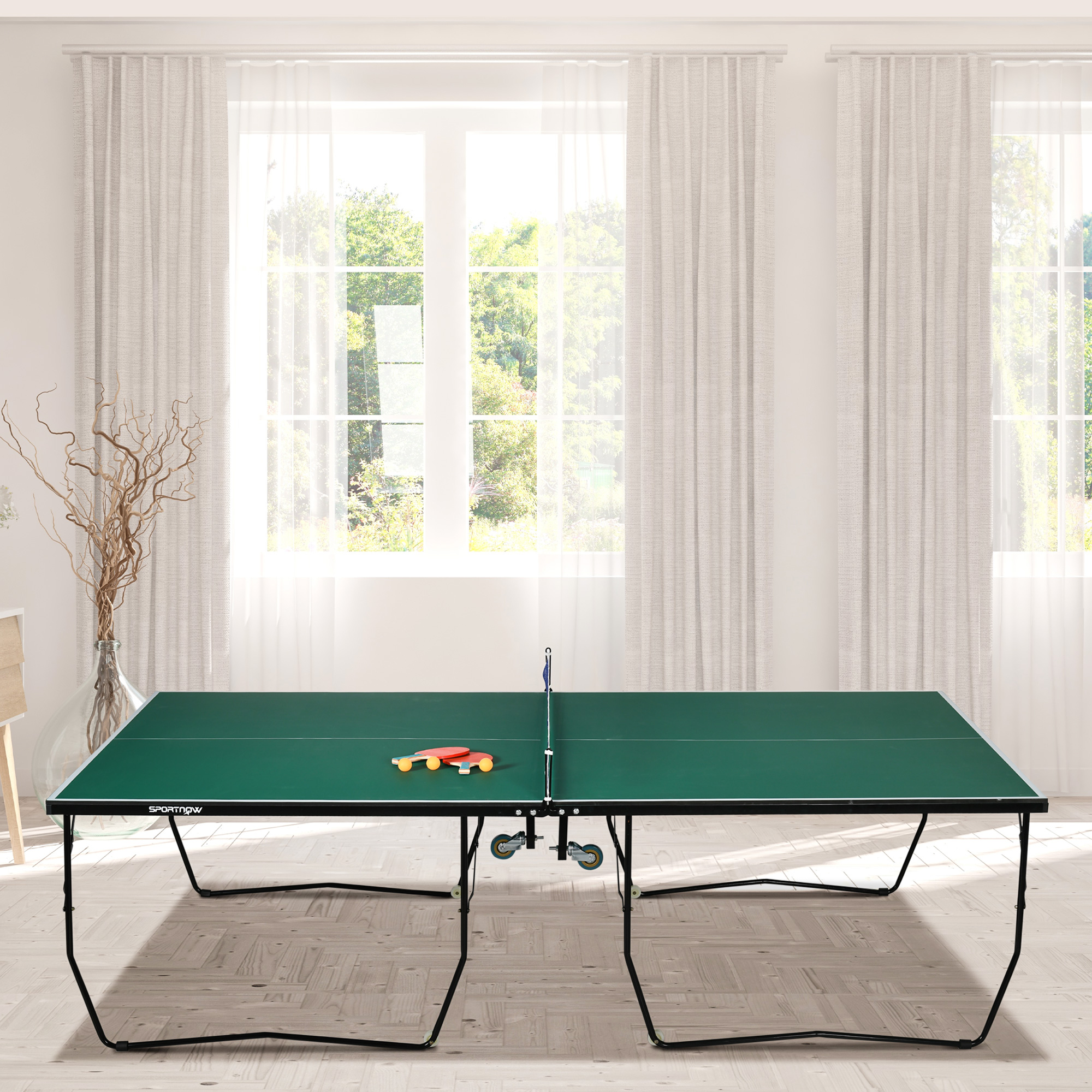 SPORTNOW 9FT Folding Table, Tennis Table, with 8 Wheels, for Indoor and ...