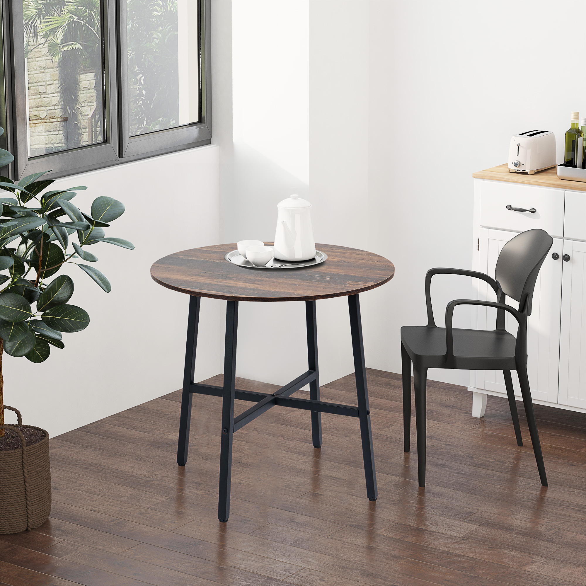 HOMCOM 85cm Dining Room Table, Industrial Style Kitchen Table Round ...