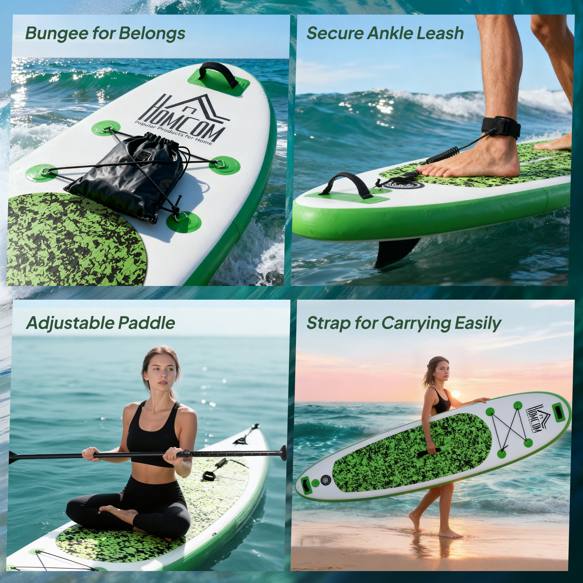 HOMCOM Inflatable Adult Paddle Board Thick Plastic Multi-Layer Shell ...