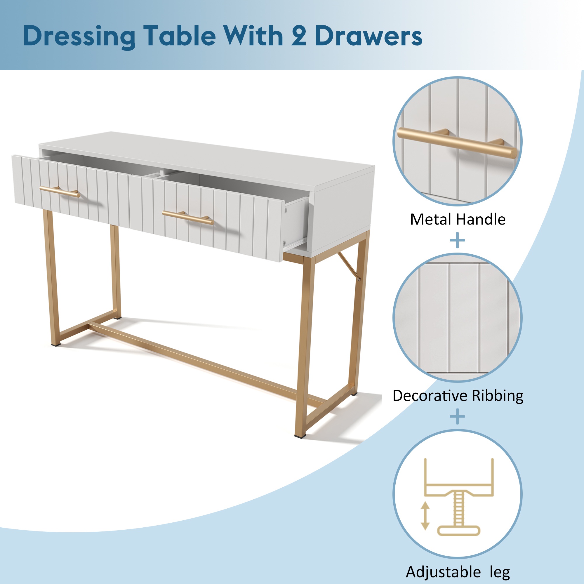 Modern Dressing Table with 2 Drawers, White | Aosom UK