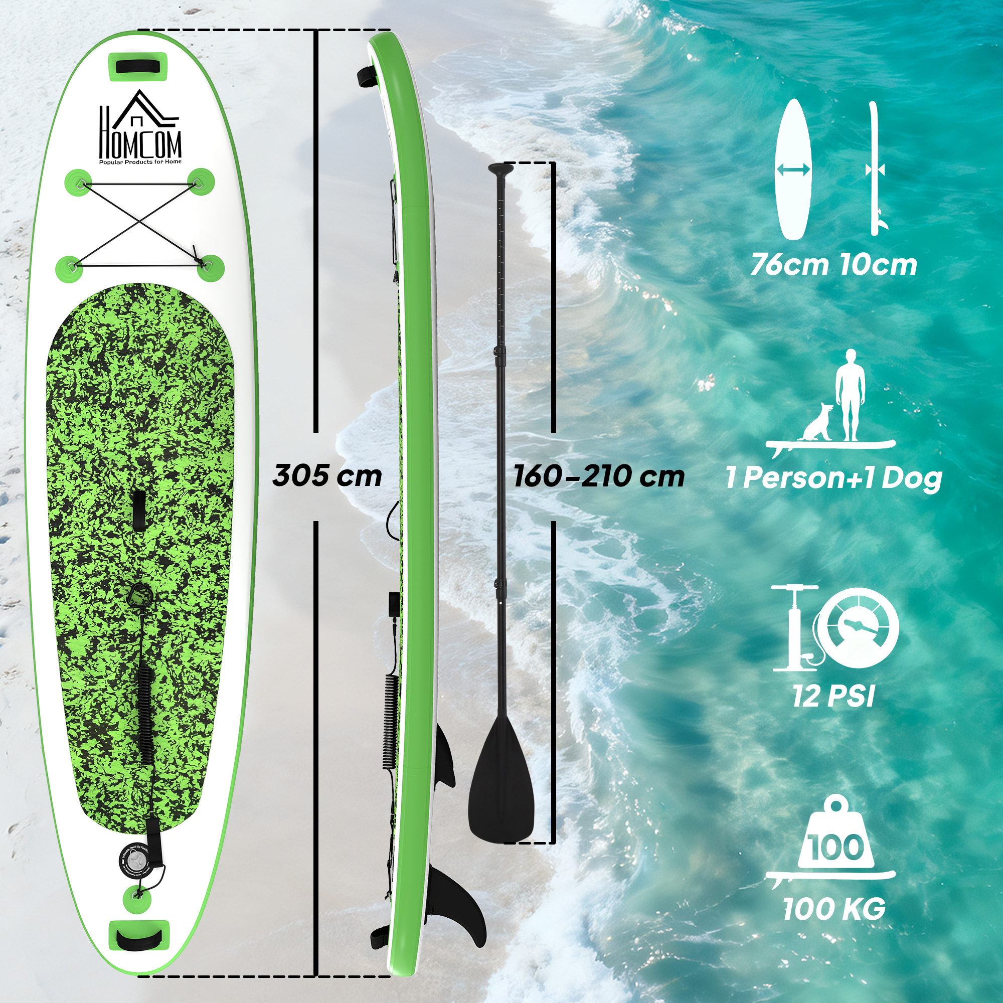 HOMCOM Inflatable Adult Paddle Board Thick Plastic Multi-Layer Shell ...