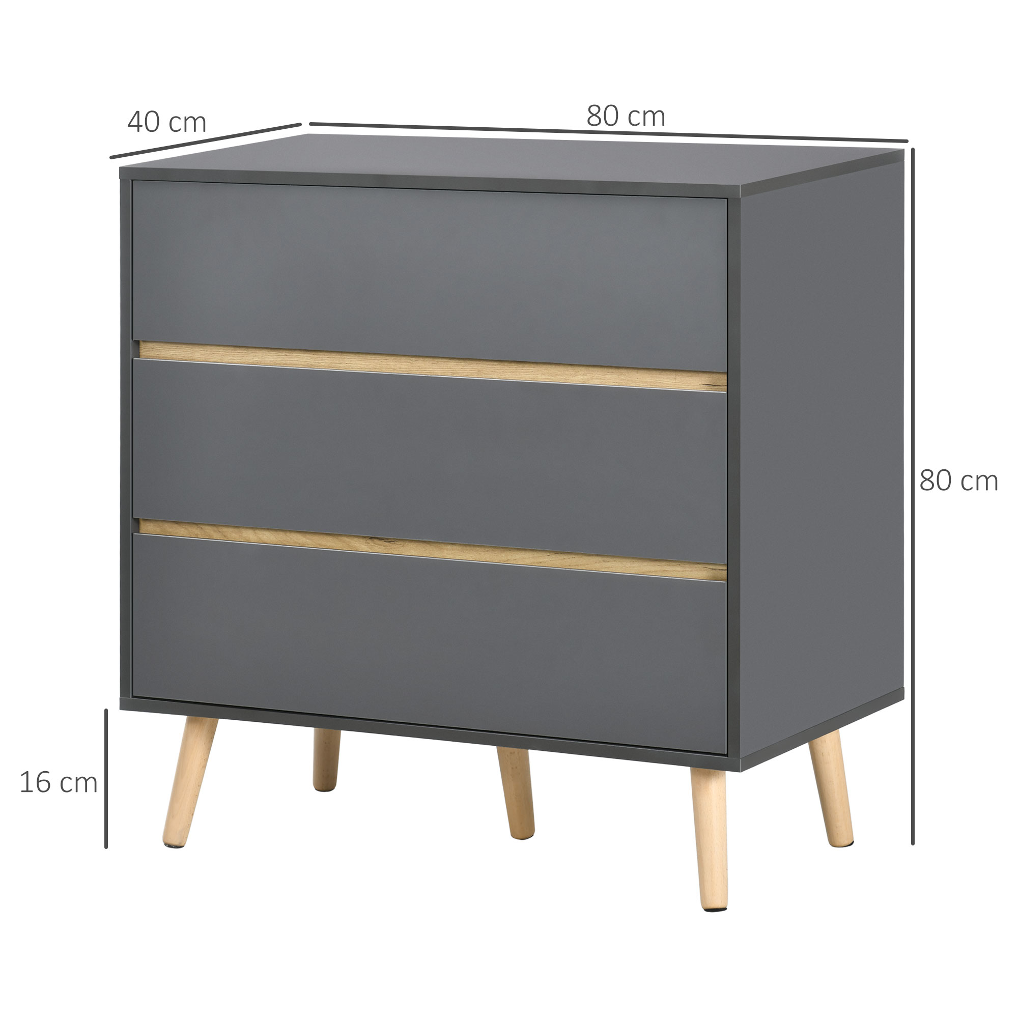 HOMCOM Cômoda 3 Gavetas Móvel de Arrumação Sem Puxadores Design ...