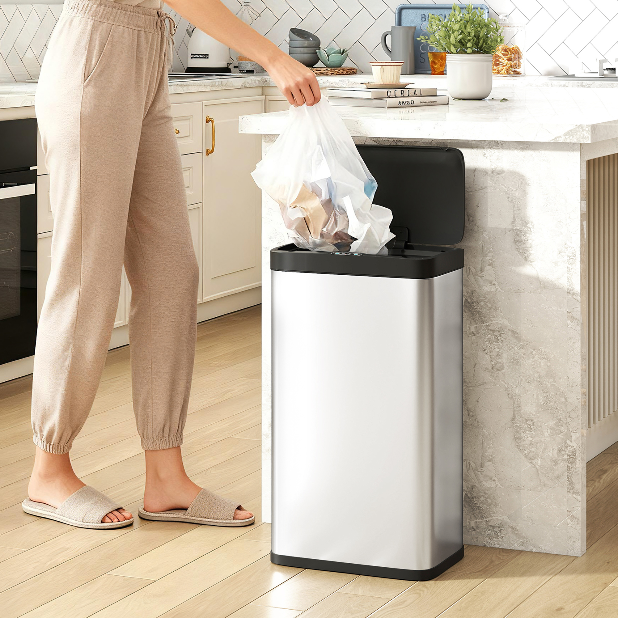 HOMCOM 45L Stainless Steel Sensor Bin - Silver Tone | Aosom UK