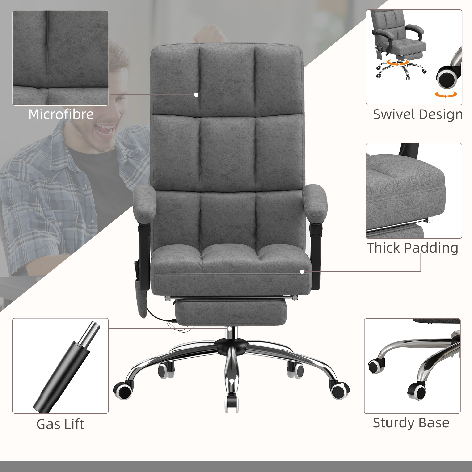 Vinsetto Executive Vibration Massage Office Chair, Microfibre Computer ...