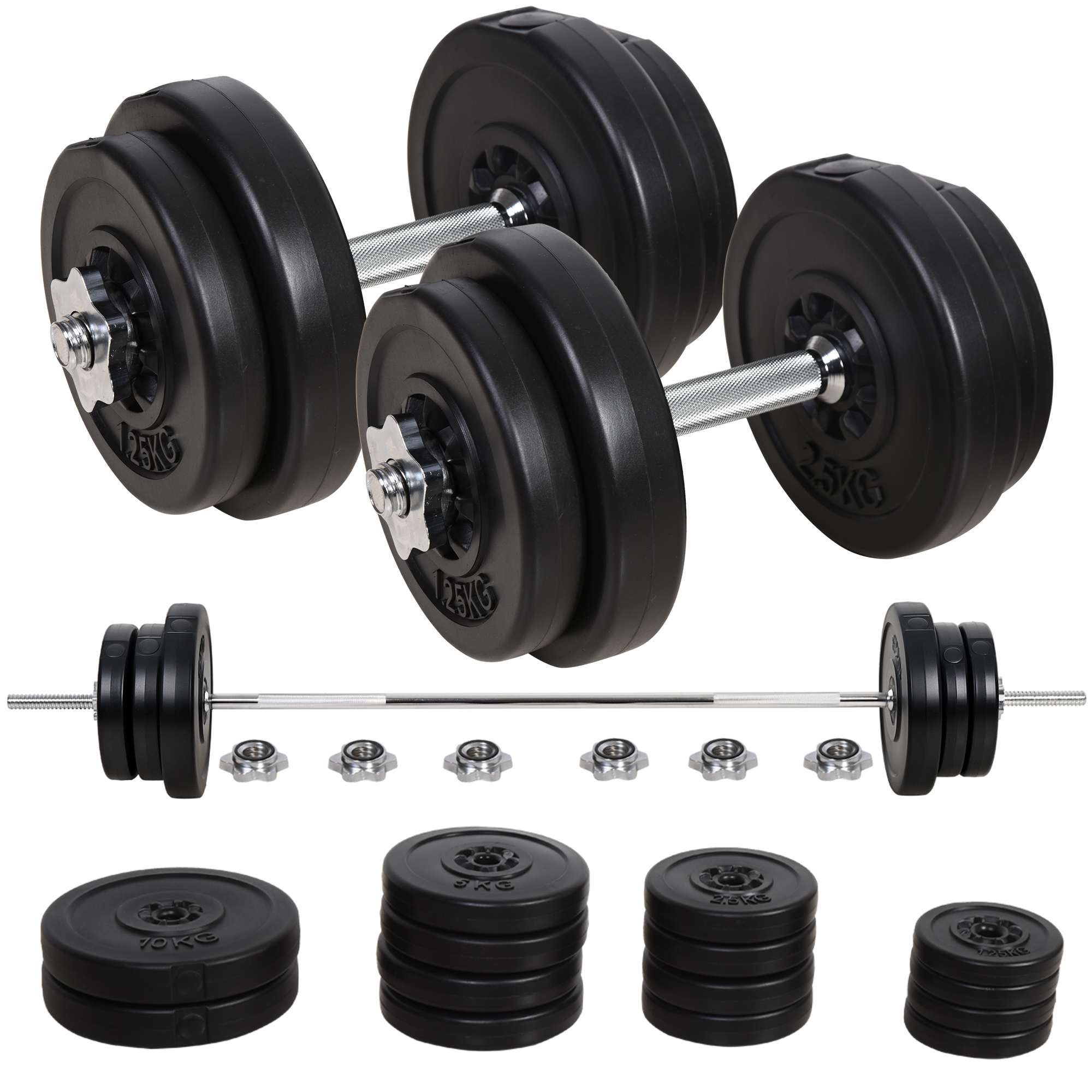 HOMCOM 65kg Adjustable Barbell Weights Set, 2 in 1 Dumbbells and ...