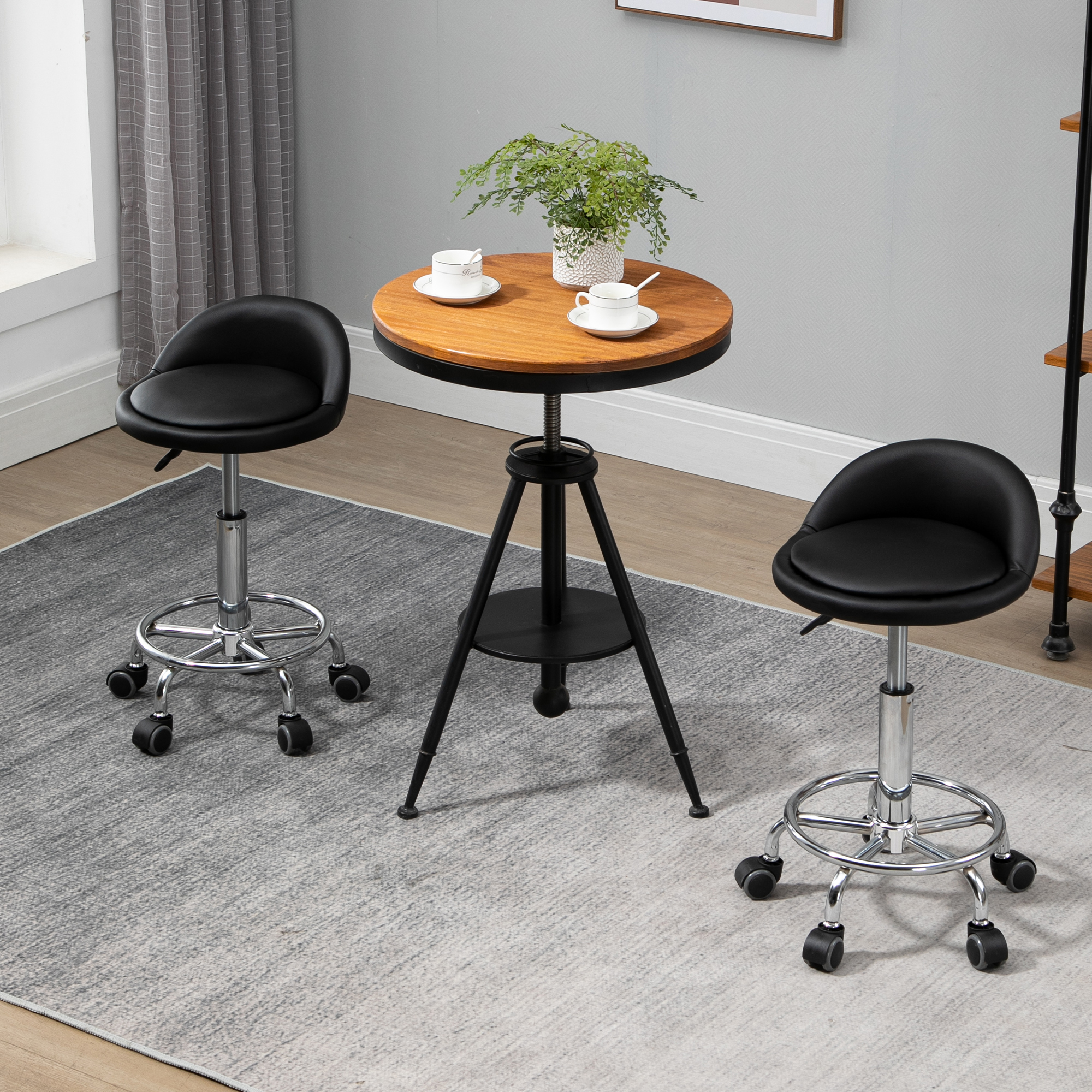 HOMCOM Lot de 2 tabouret à roulette pivotant 360°, assise réglable 47 ...
