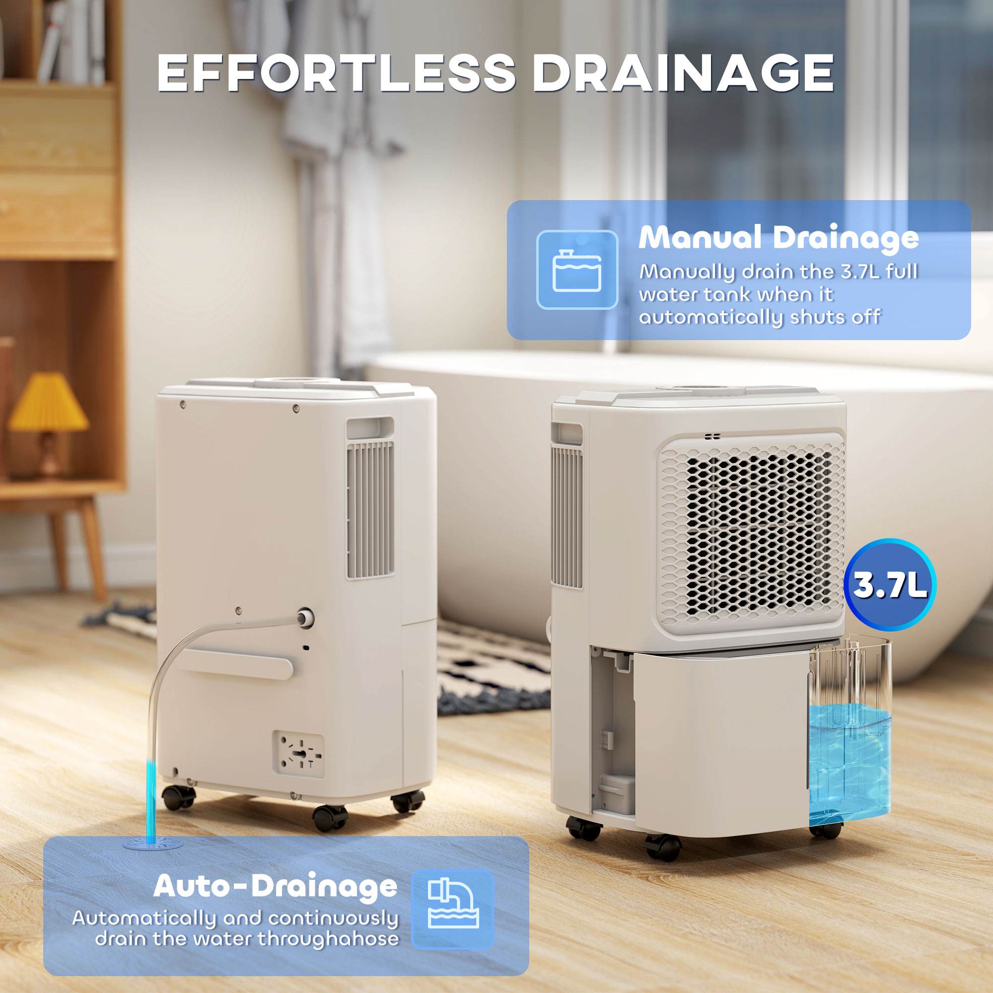 HOMCOM 12L/Day Dehumidifier with Continuous Drainage, 1.6L Water Tank ...