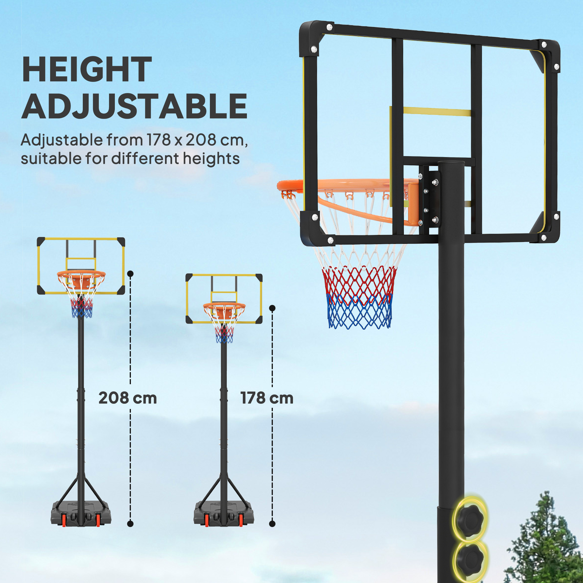 SPORTNOW Height Adjustable Basketball Hoop and Stand with Firm ...
