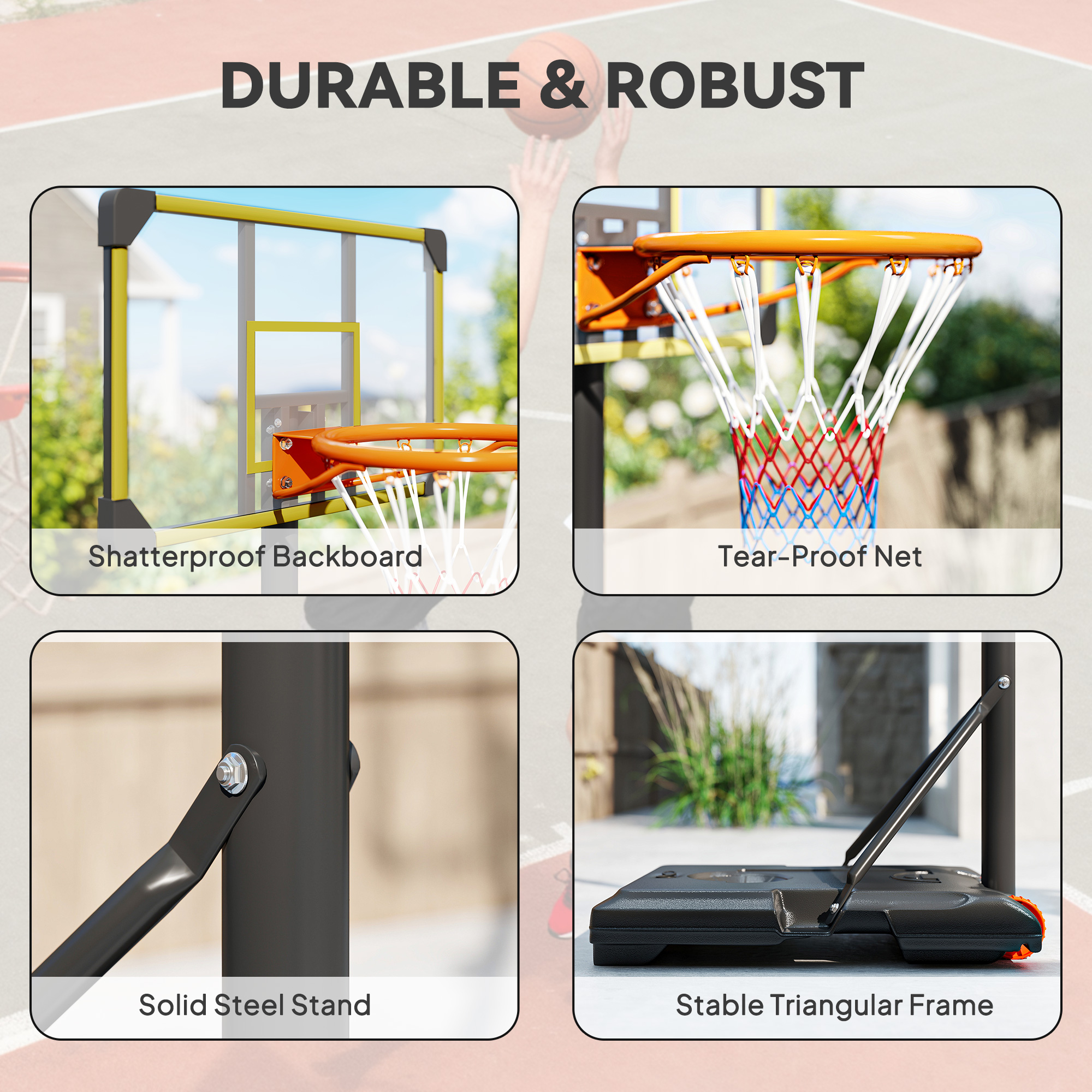 SPORTNOW Height Adjustable Basketball Hoop and Stand with Firm ...