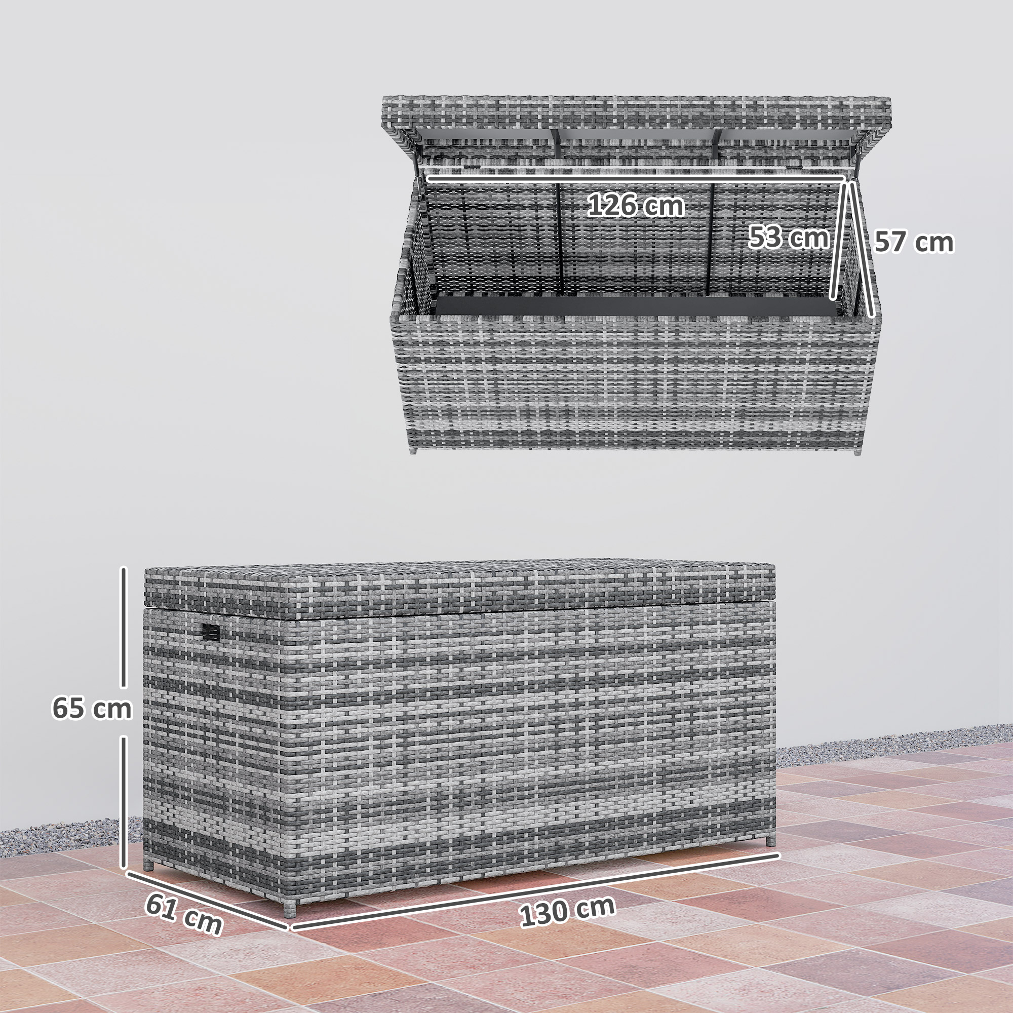 Outsunny Cassapanca in rattan 380 L impermeabile con coperchio spazio di stoccaggio resistente ...