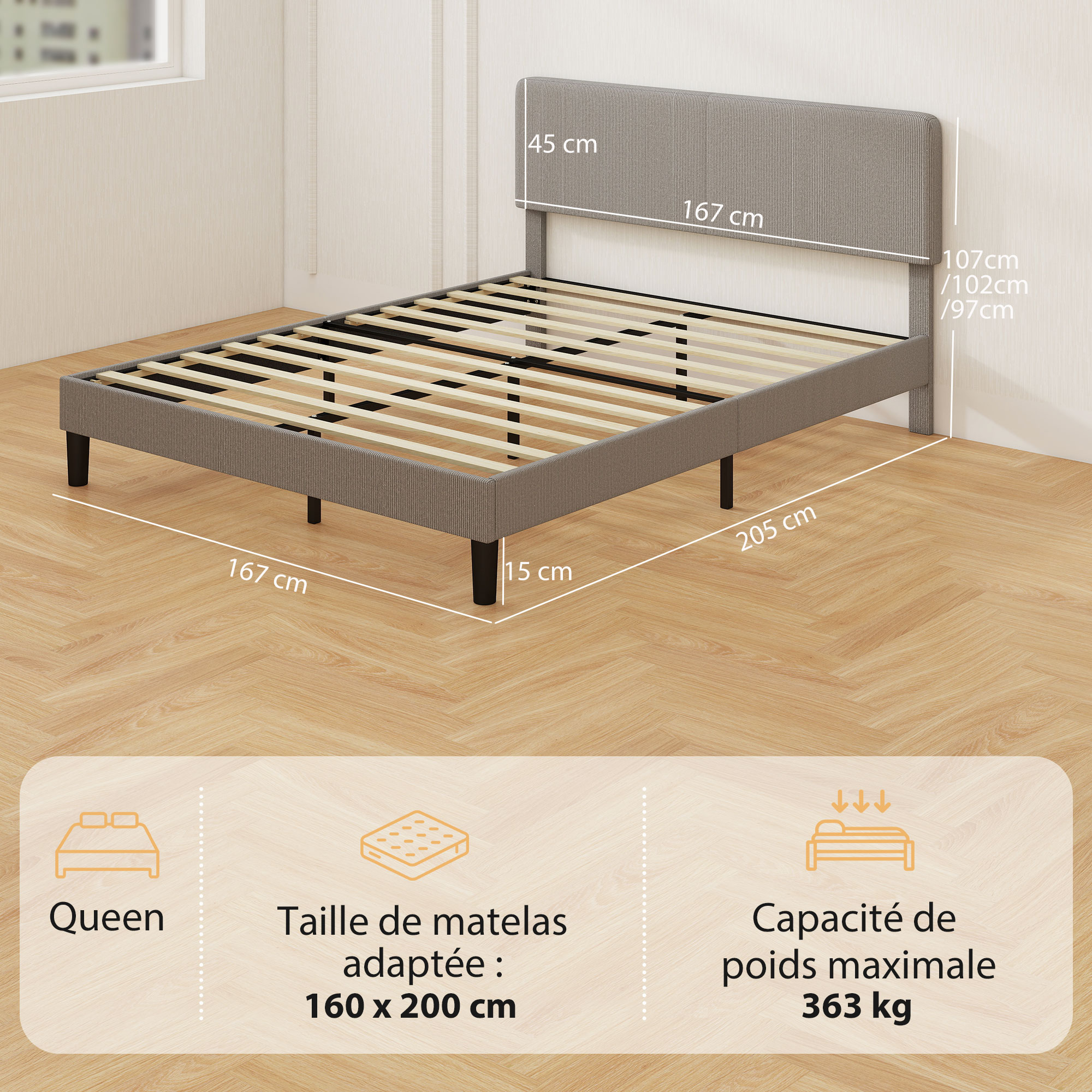 HOMCOM Estrutura de cama 160 x 200 cm, somier com ripas em madeira ...