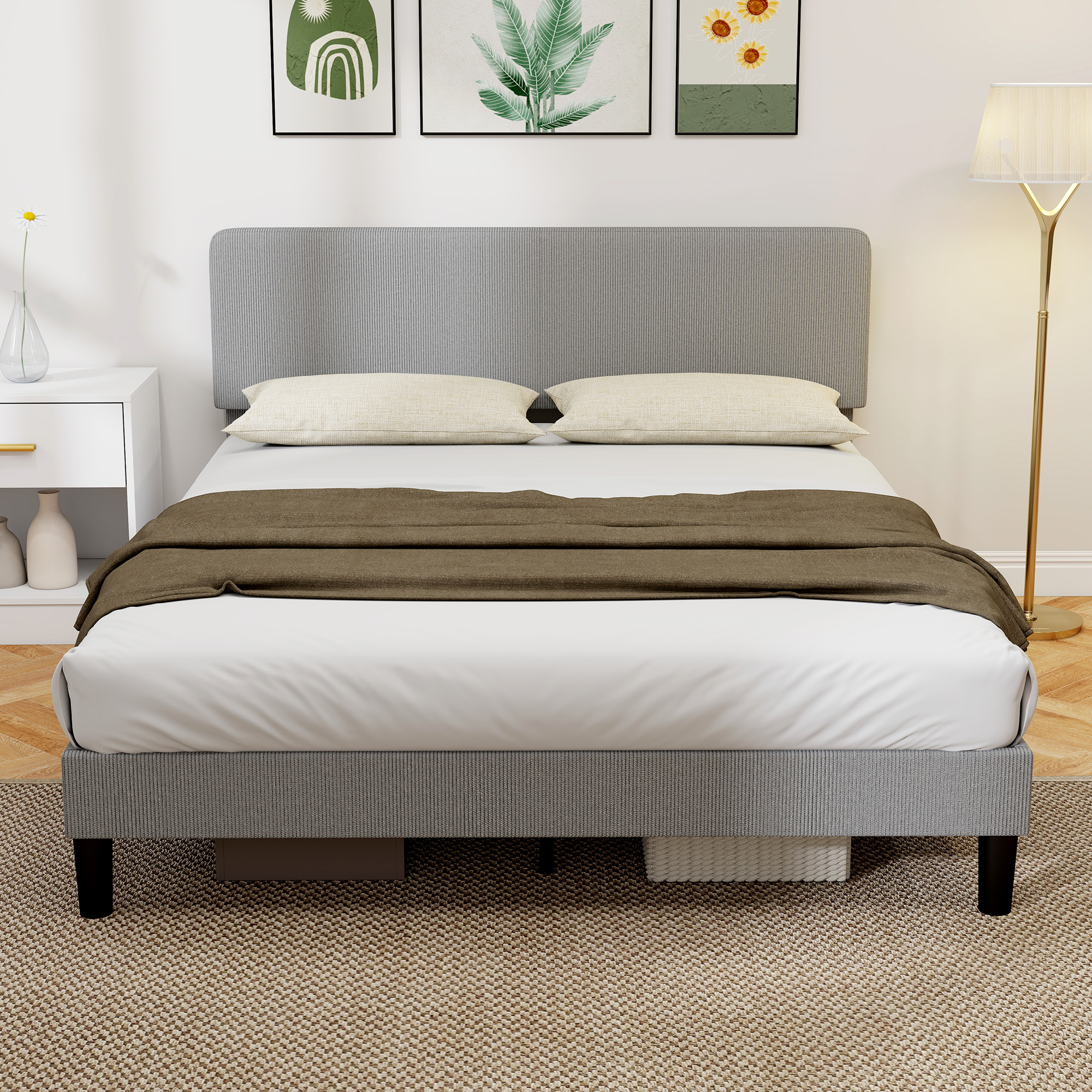 HOMCOM Estrutura de cama 160 x 200 cm, somier com ripas em madeira ...
