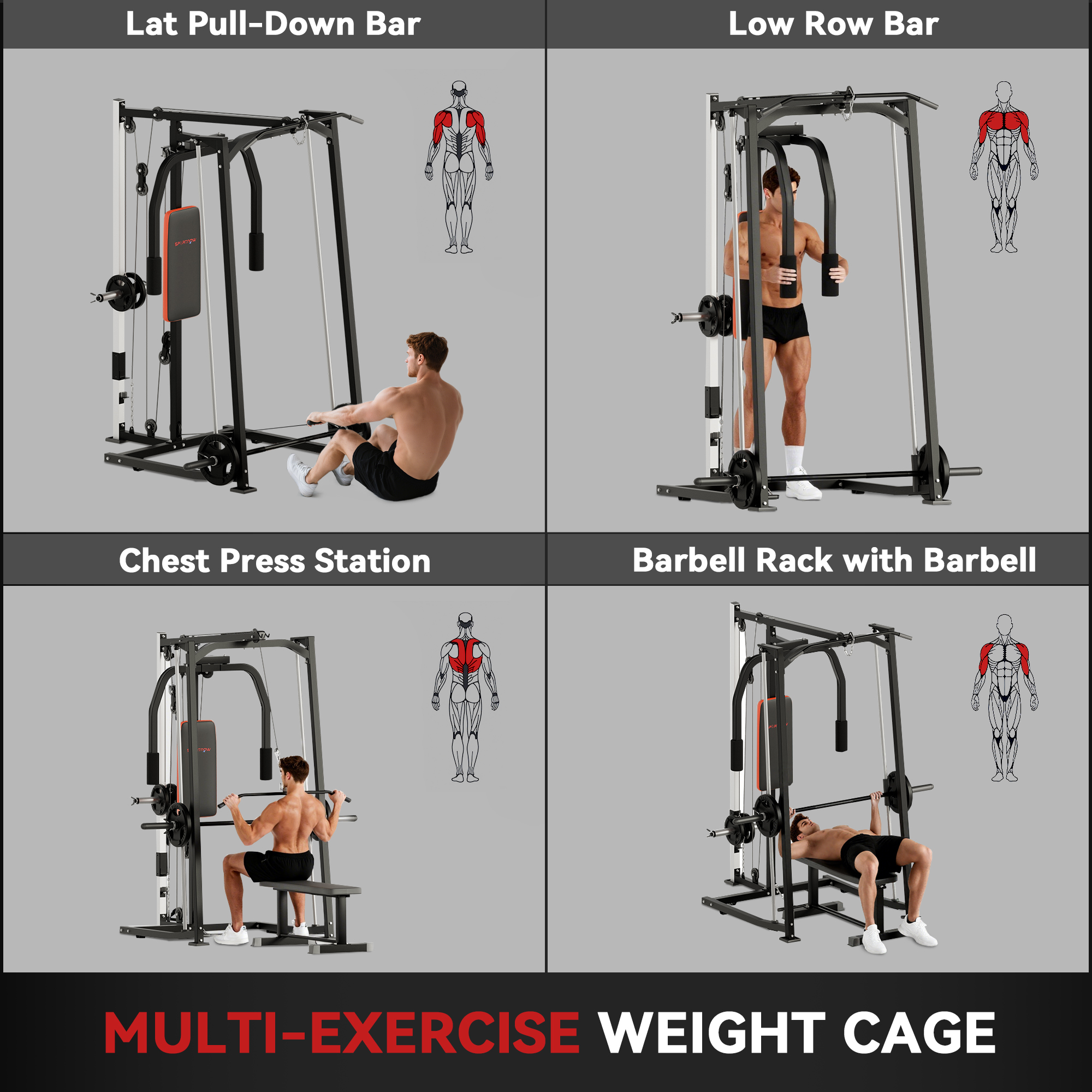 SPORTNOW 3-in-1 Gym Station with Dual Cable Pulley System, Black | Aosom UK