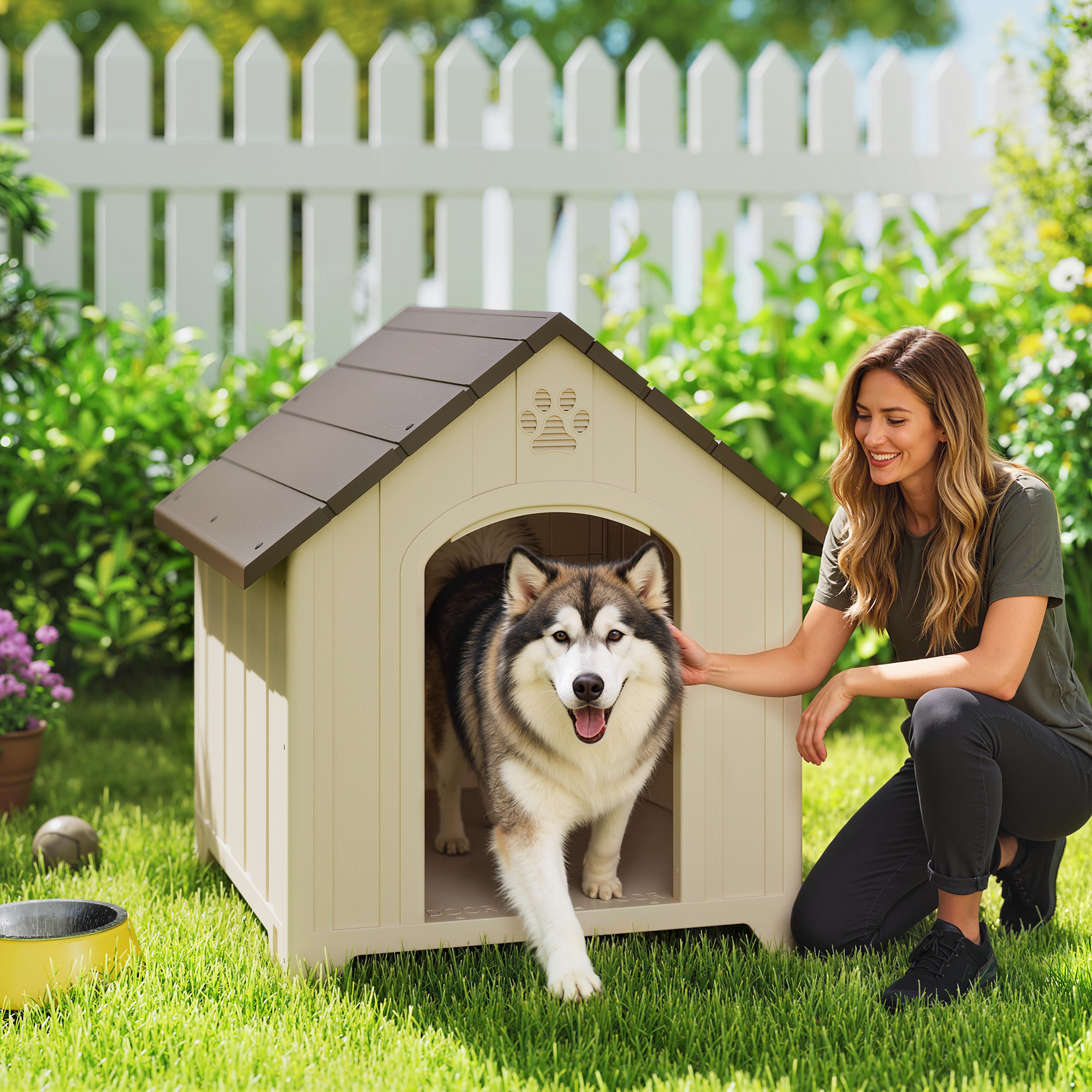 PawHut Casota para Cães em PP com Telhado Inclinado Bege e Castanho ...