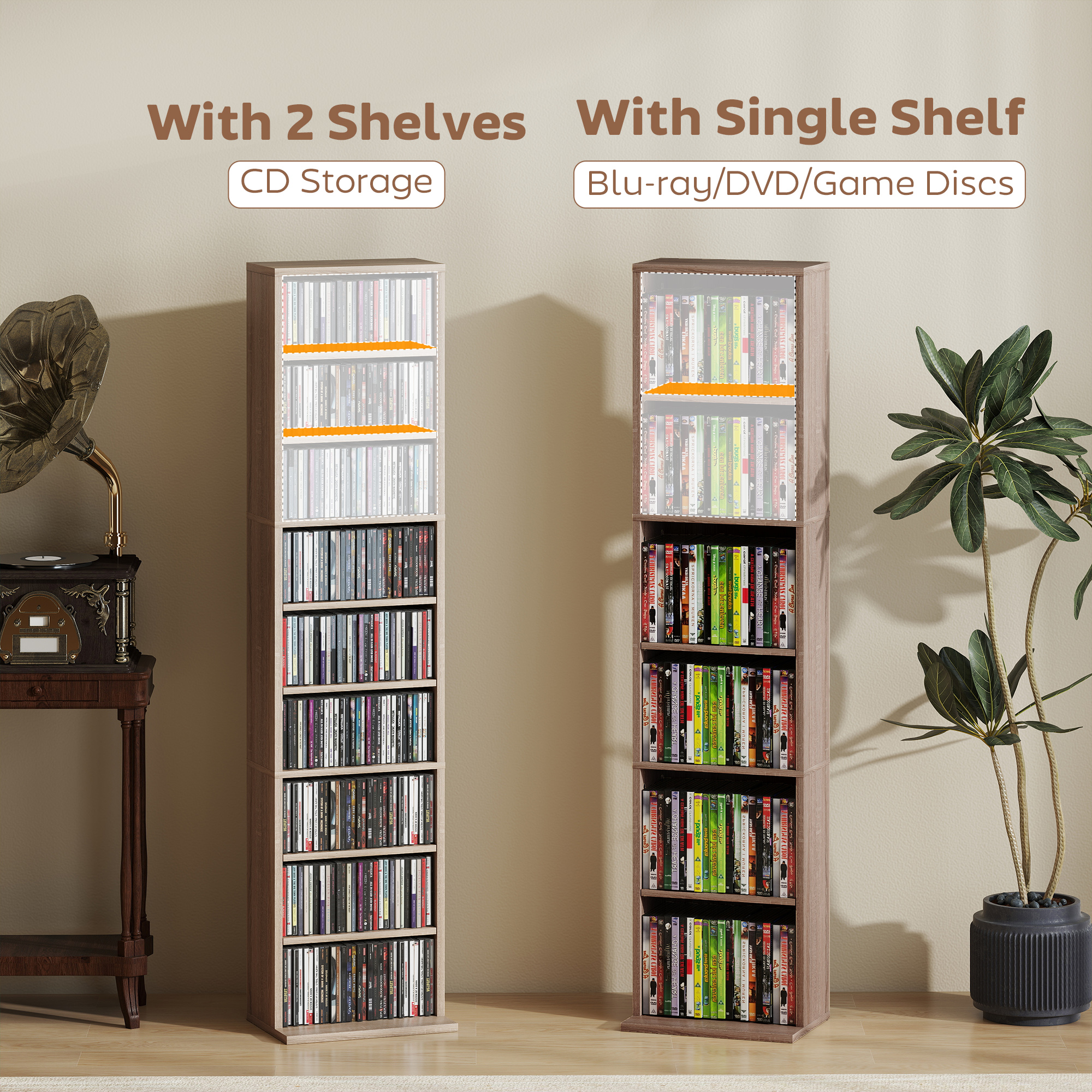 HOMCOM 260 Narrow CD Storage Unit - Natural Wood Finish | Aosom UK