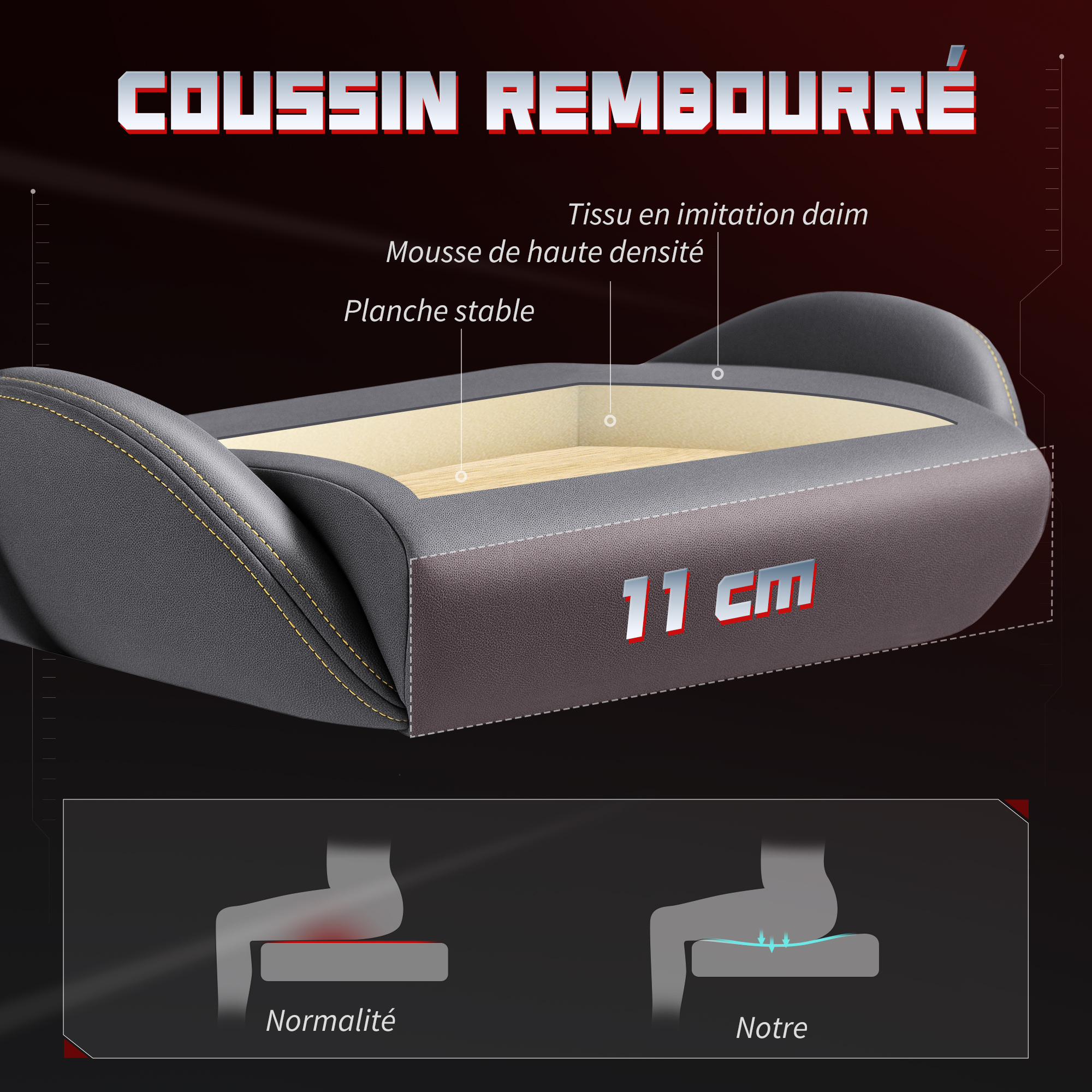 HOMCOM Chaise gaming ergonomique, fauteuil gamer avec accoudoirs 3D ...
