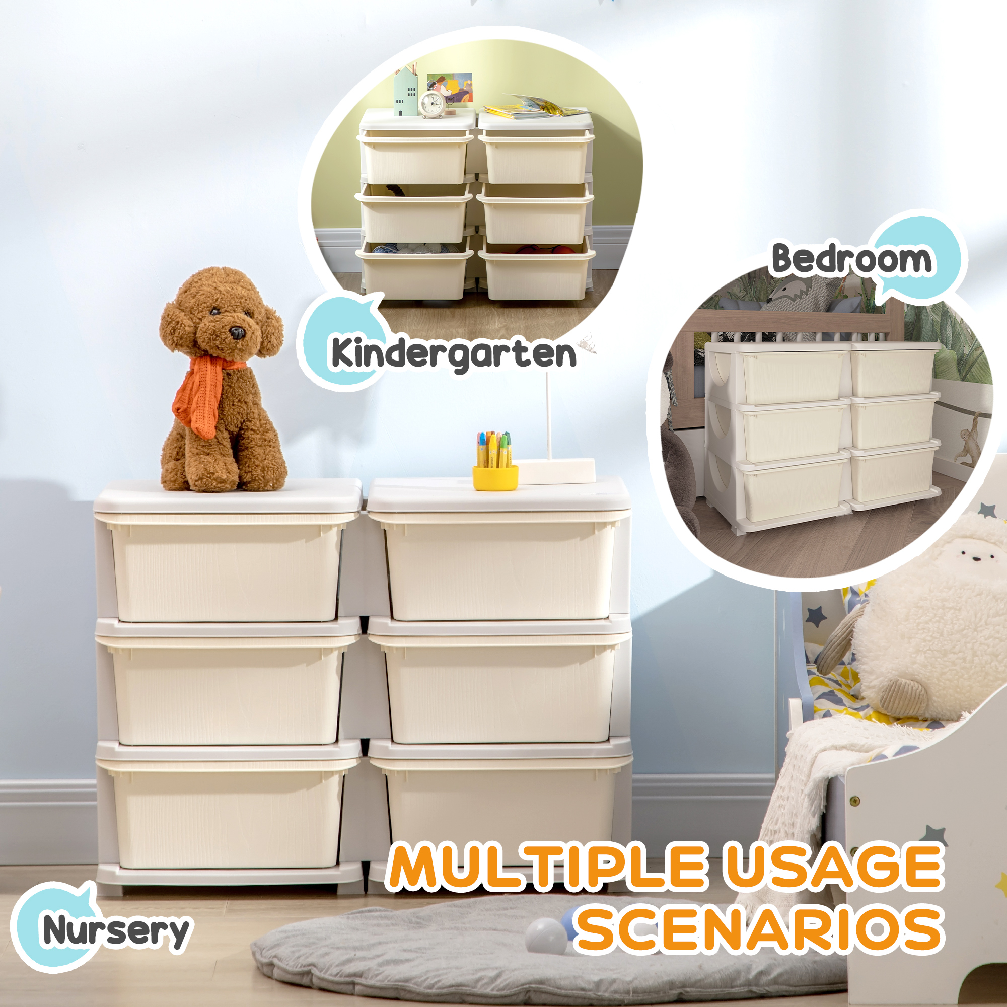 ZONEKIZ Kids Storage Units with 6 Drawers, 3 Tier Kids Toy Storage ...