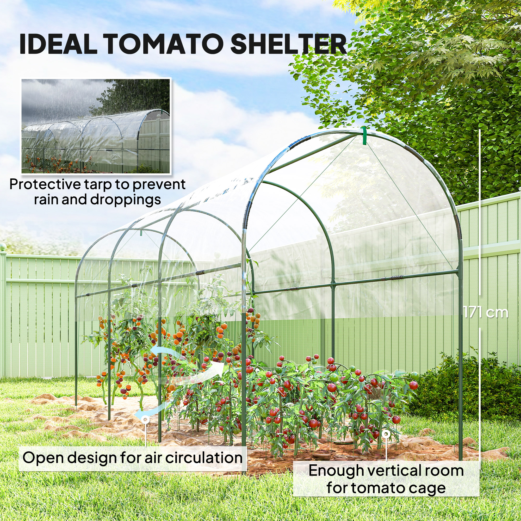 Outsunny Tunnel Tomato Greenhouse with 4 Hoops and Top Tap, Pointed ...