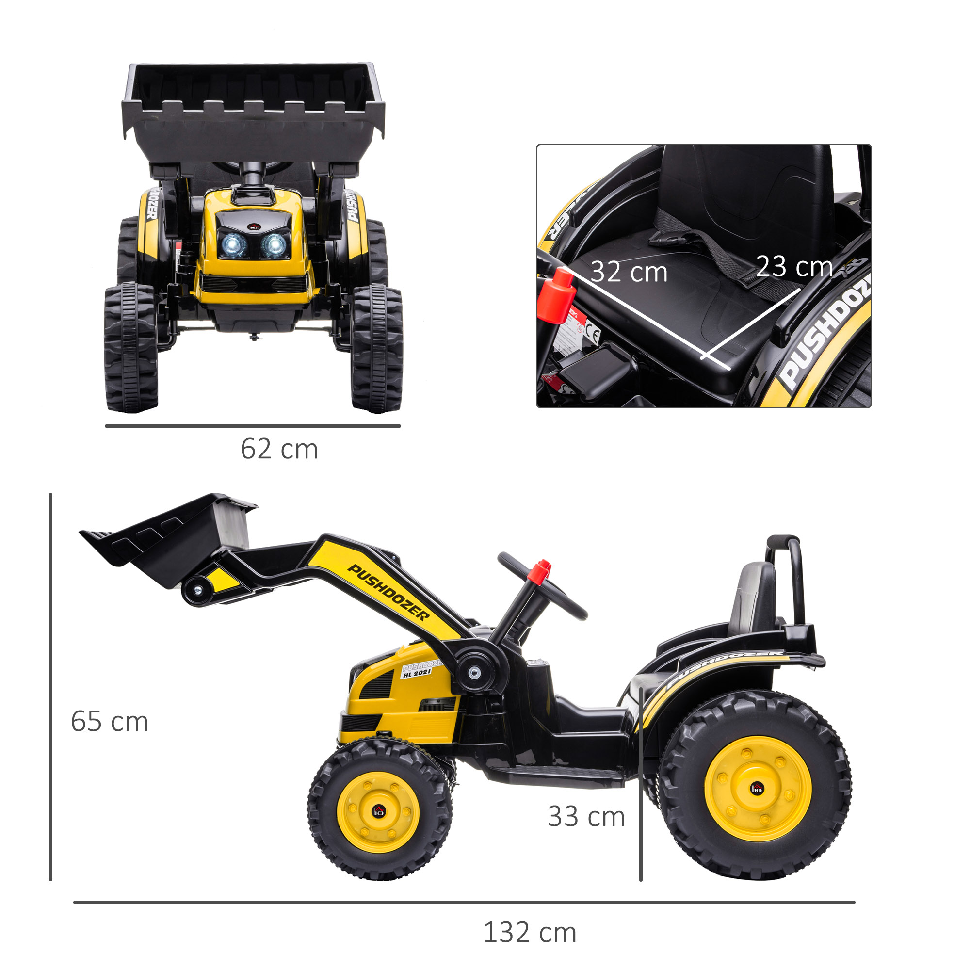 HOMCOM Bulldozer à porteur pour enfants tractopelle enfants de 3 à 5 ...