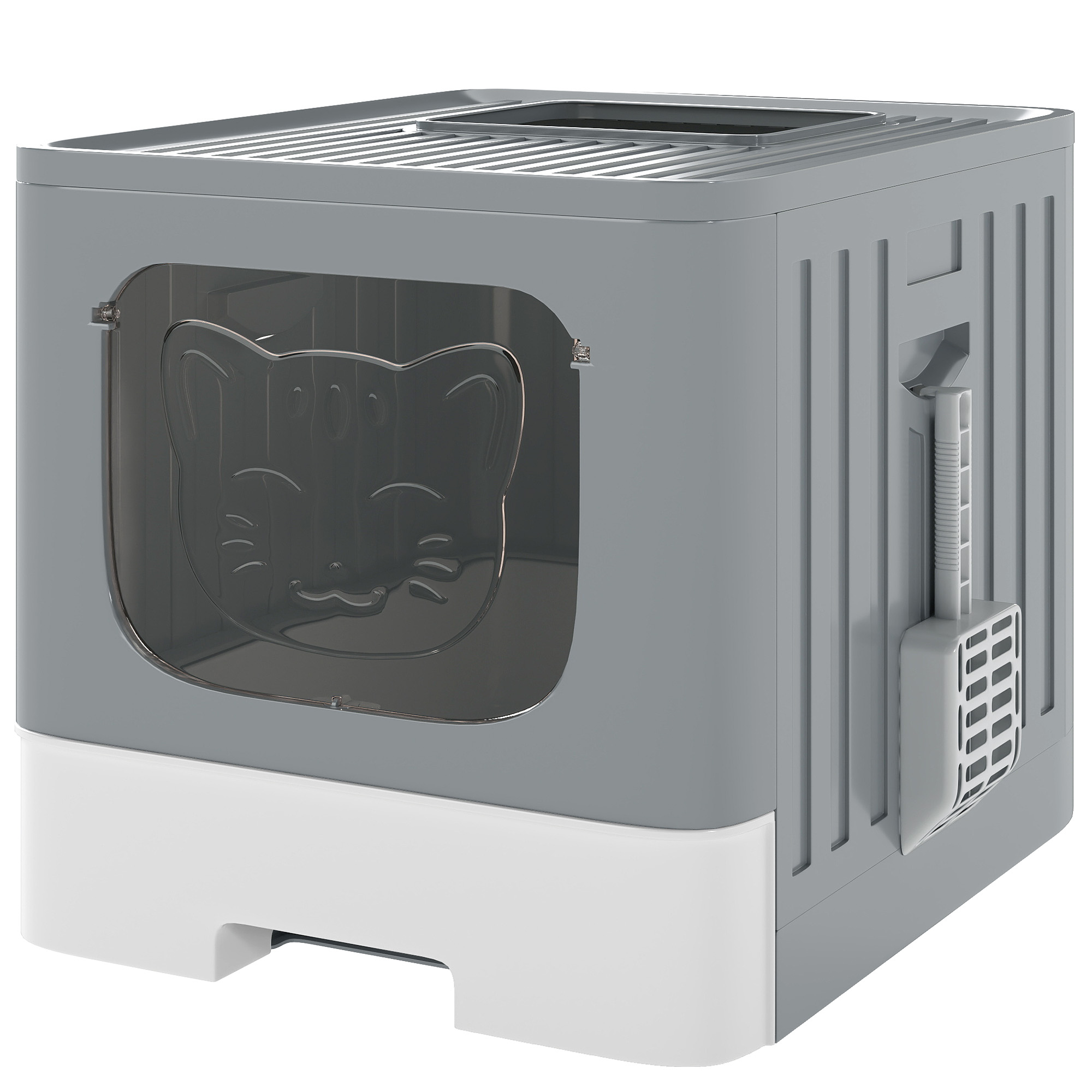 PawHut Foldable Cat Litter Box with Lid, Slide-Out Drawer, Scoop, Easy ...