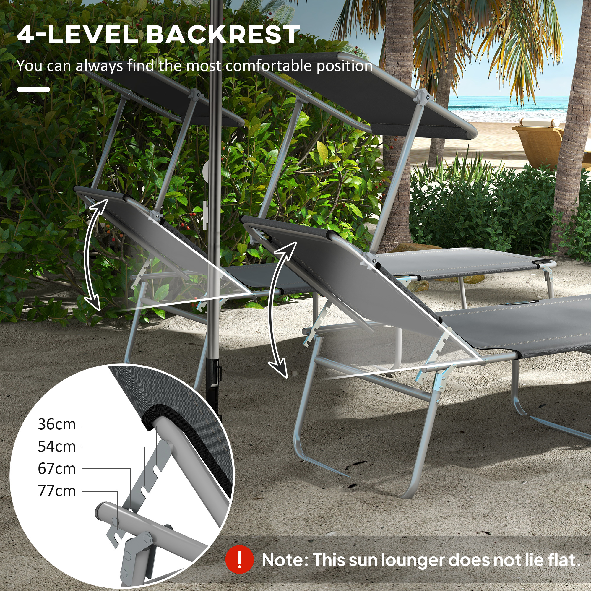 Outsunny Outdoor Foldable Sun Lounger Set of 2, 4 Level Adjustable ...