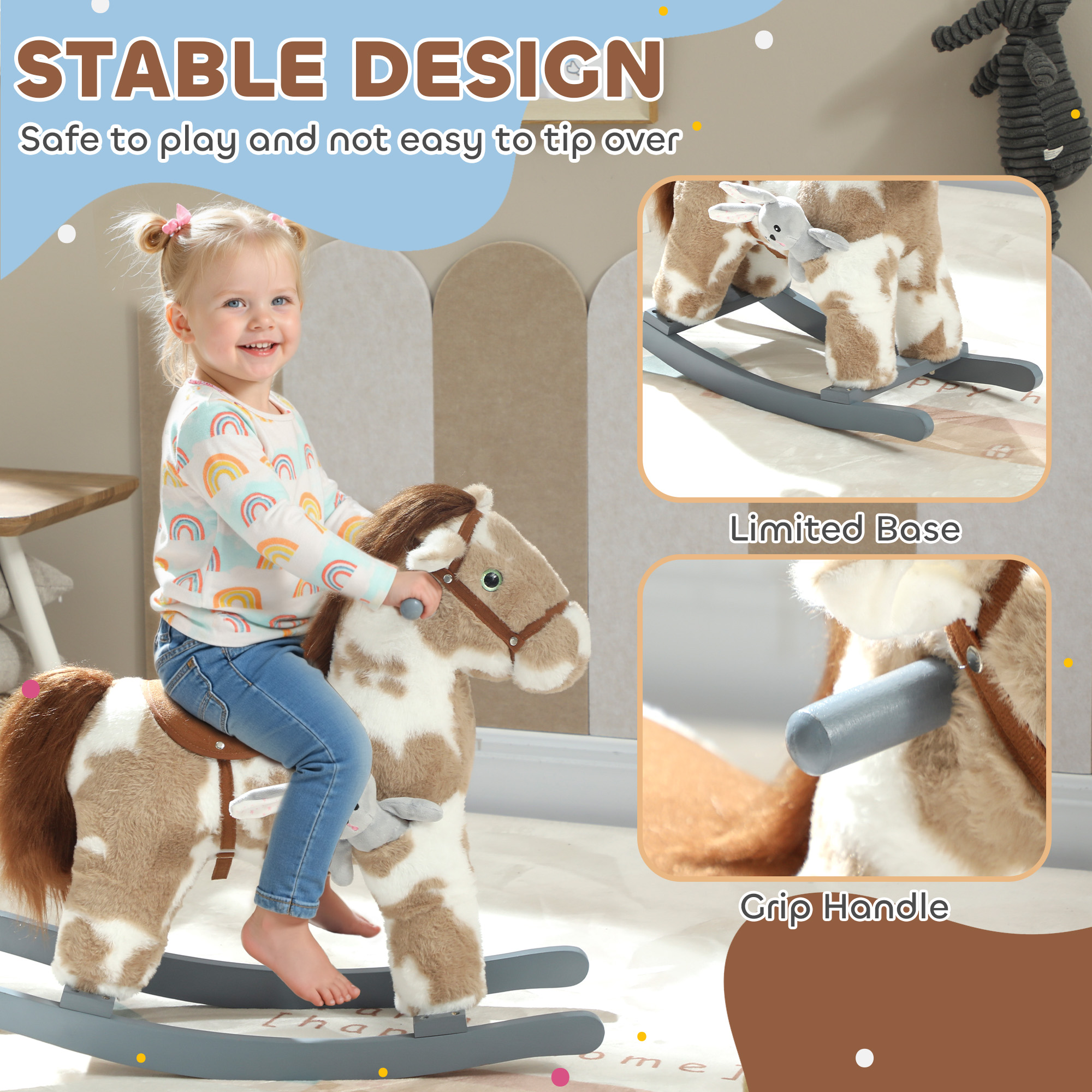 AIYAPLAY Baby Rocking Horse, Plush Animal Rocker with Realistic Sound ...