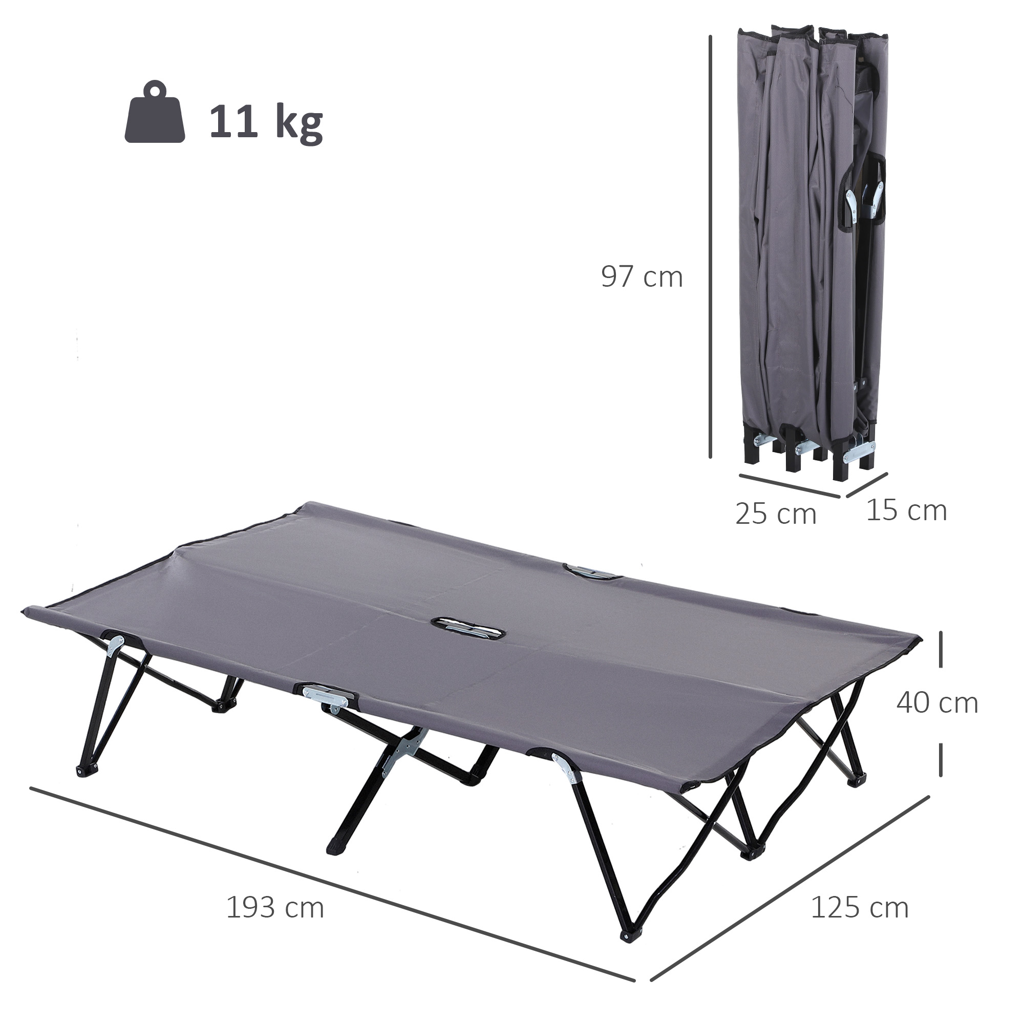 Outsunny Outdoor Double Camping Folding Cot Portable Sunbed with Carry ...