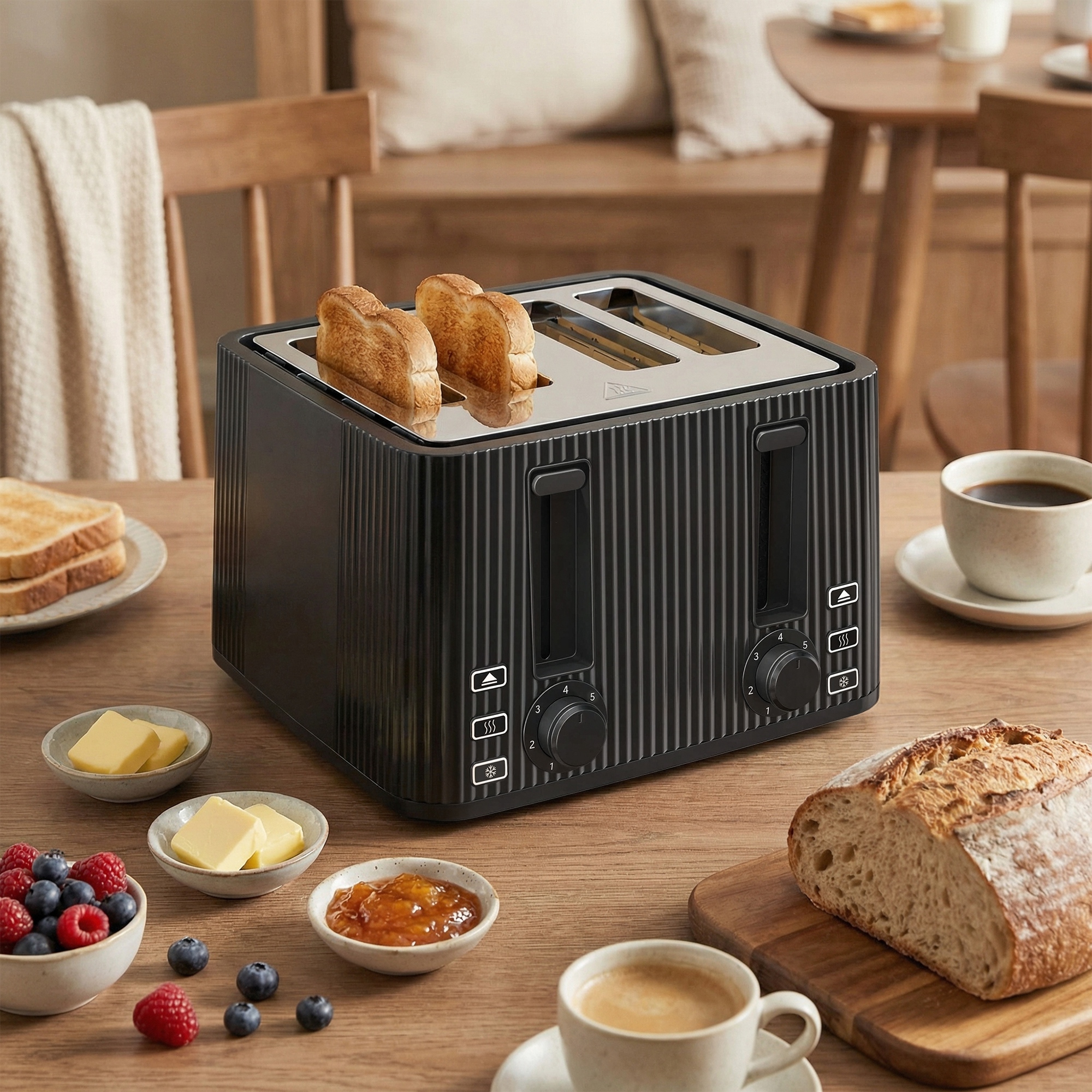 HOMCOM Torradeira de 4 Ranhuras Largas 7 Níveis de Torragem Função ...