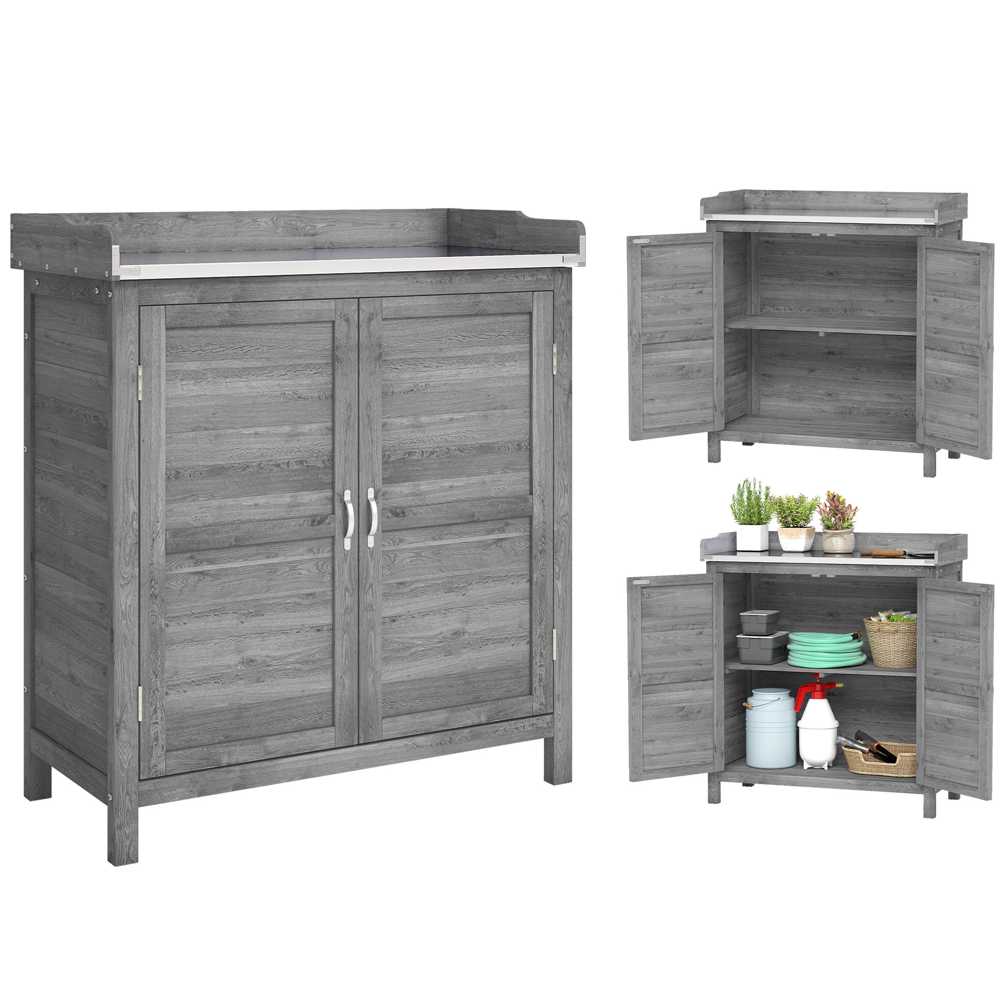 Outsunny Planttafel met onderkast van hout Outdoor tuinkast met ...
