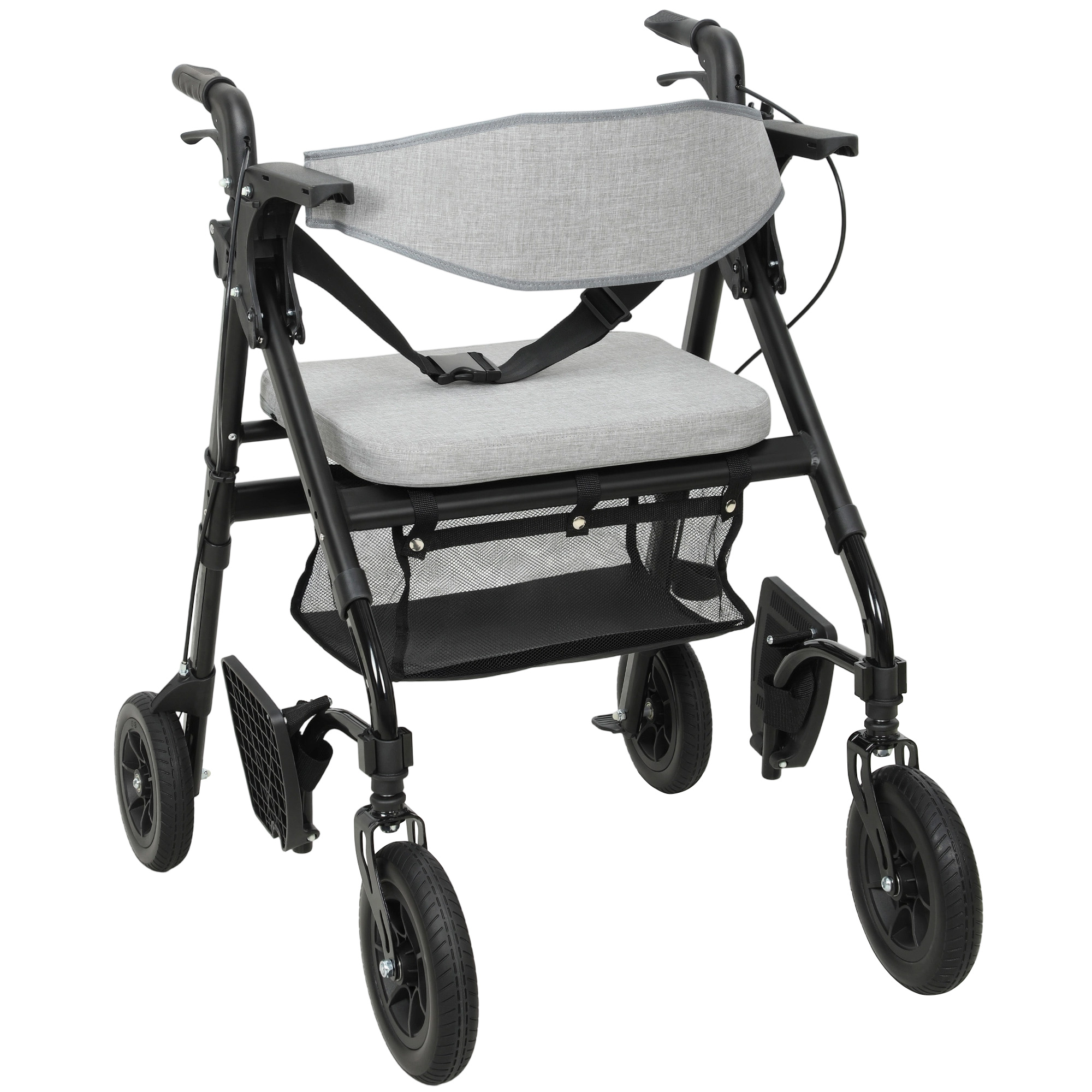 HOMCOM Rollator Walker Wheelchair, with Seat - Grey | Aosom Ireland