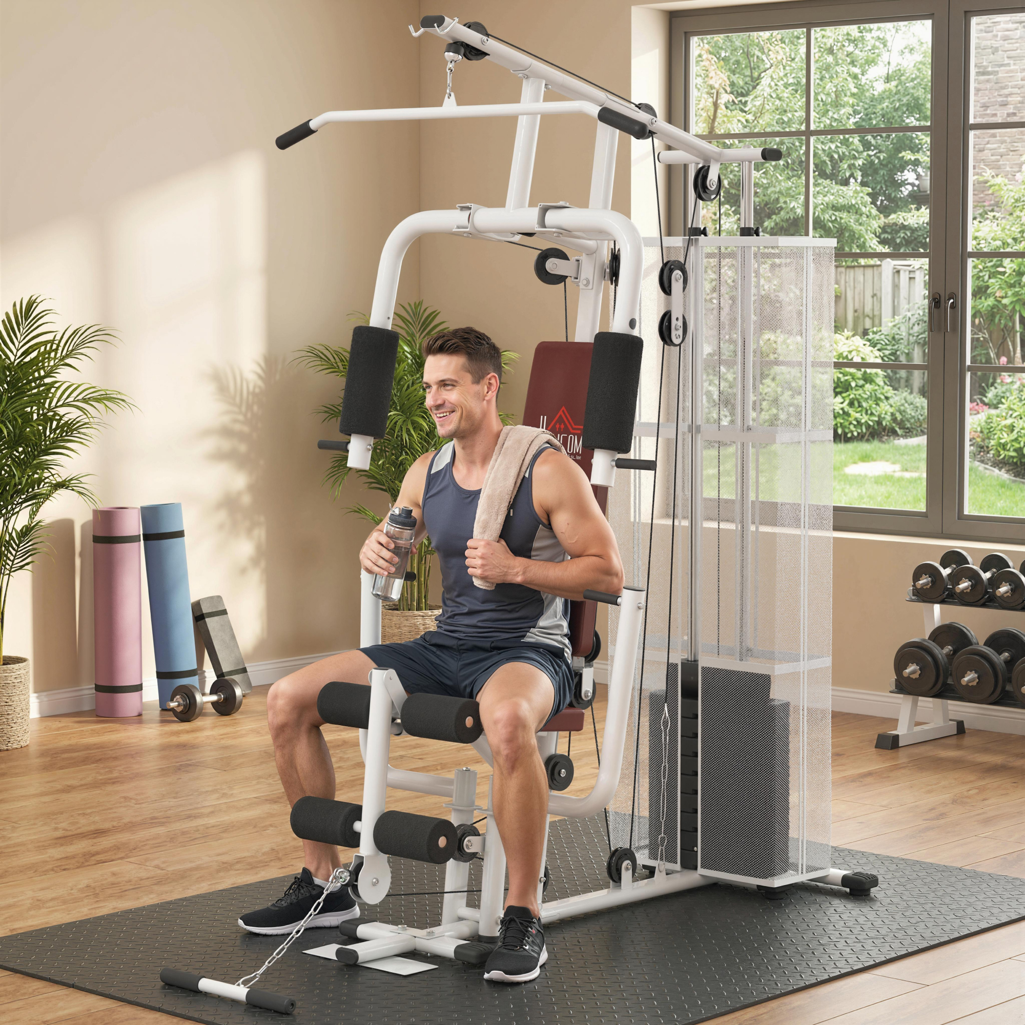 HOMCOM Multifunction Home Gym Weight Training Workout Station Fitness ...