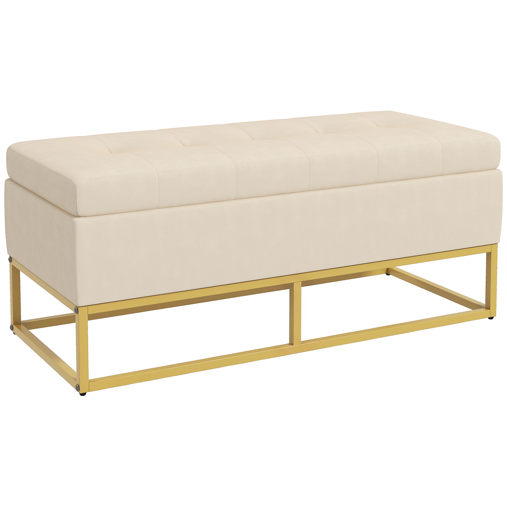 HOMCOM Storage Bench with Upholstered Seat, Decorative Button Tufting ...