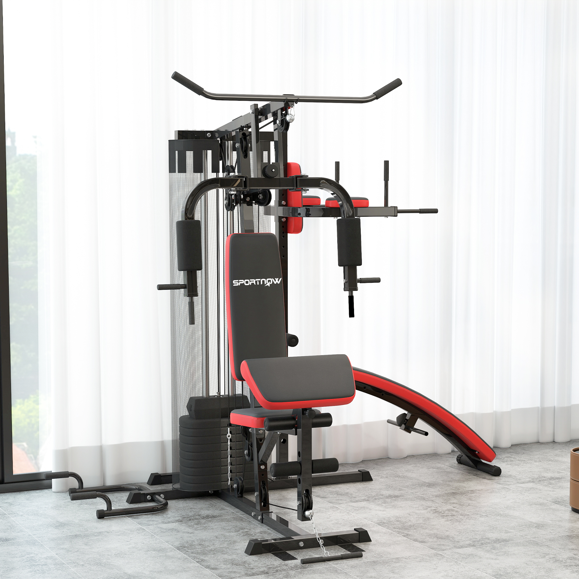 SPORTNOW Multi Gym Workout Station, Weight Machine with 65kg Weight ...